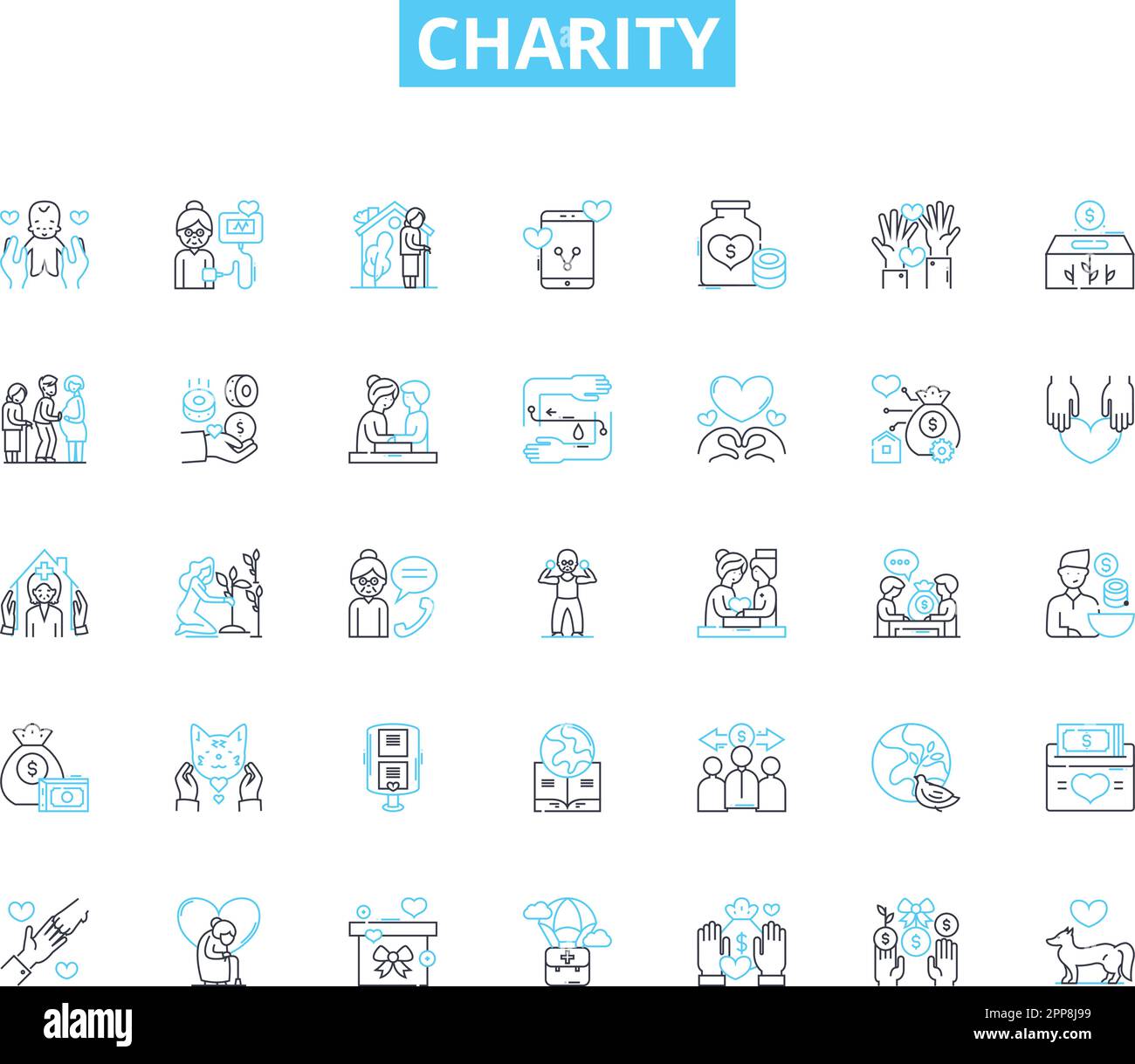 Charity linear icons set. Philanthropy, Generosity, Altruism ...