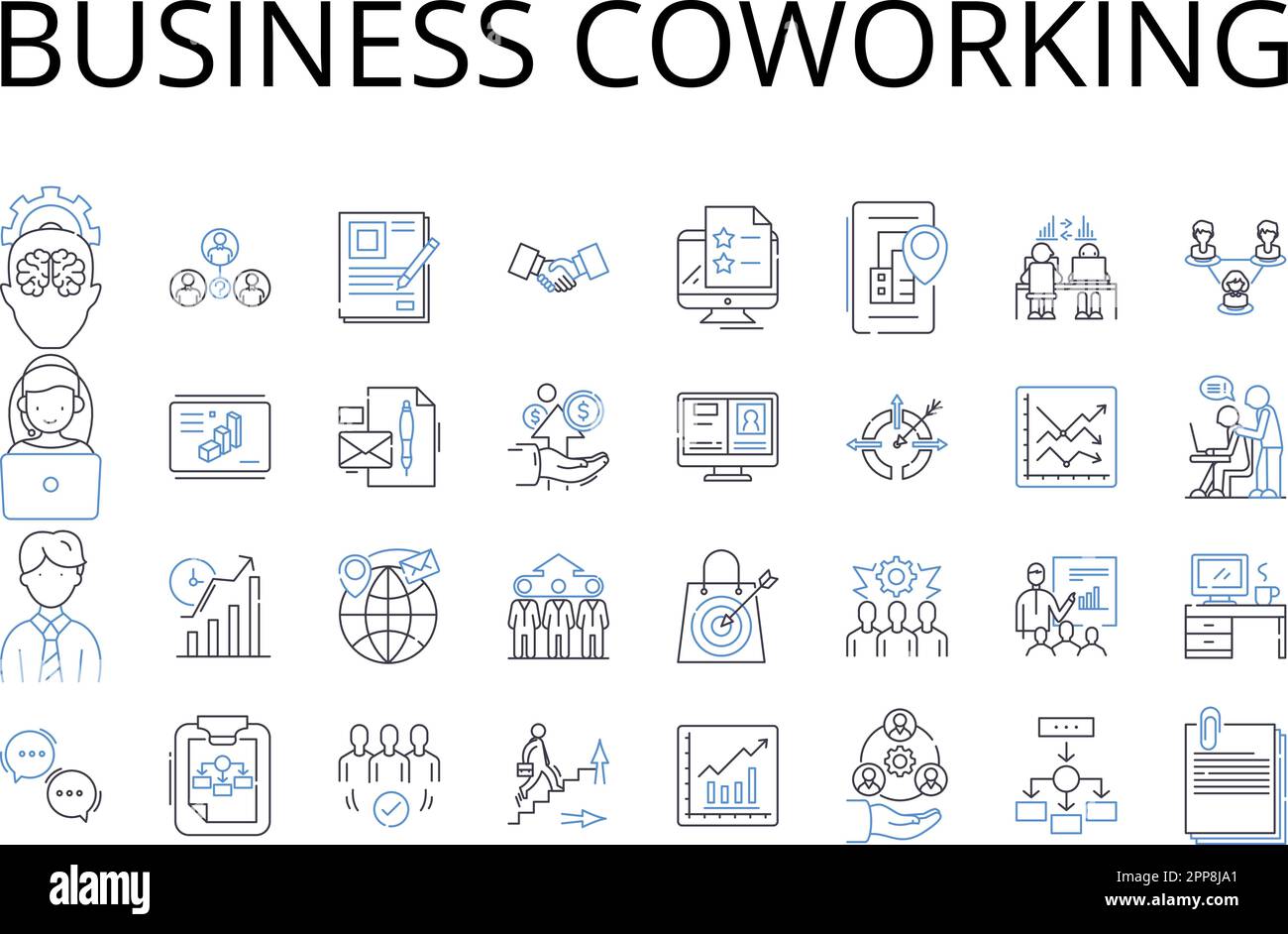 Business coworking line icons collection. Corporate partnerships, Professional collaboration ...