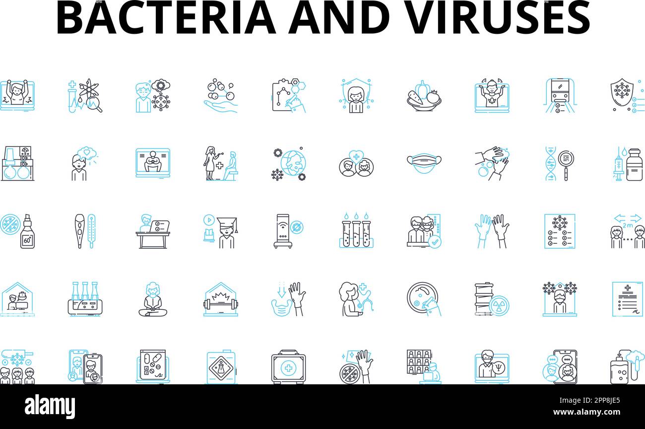 Bacteria and viruses linear icons set. Pathogen, Microbe, Infection ...