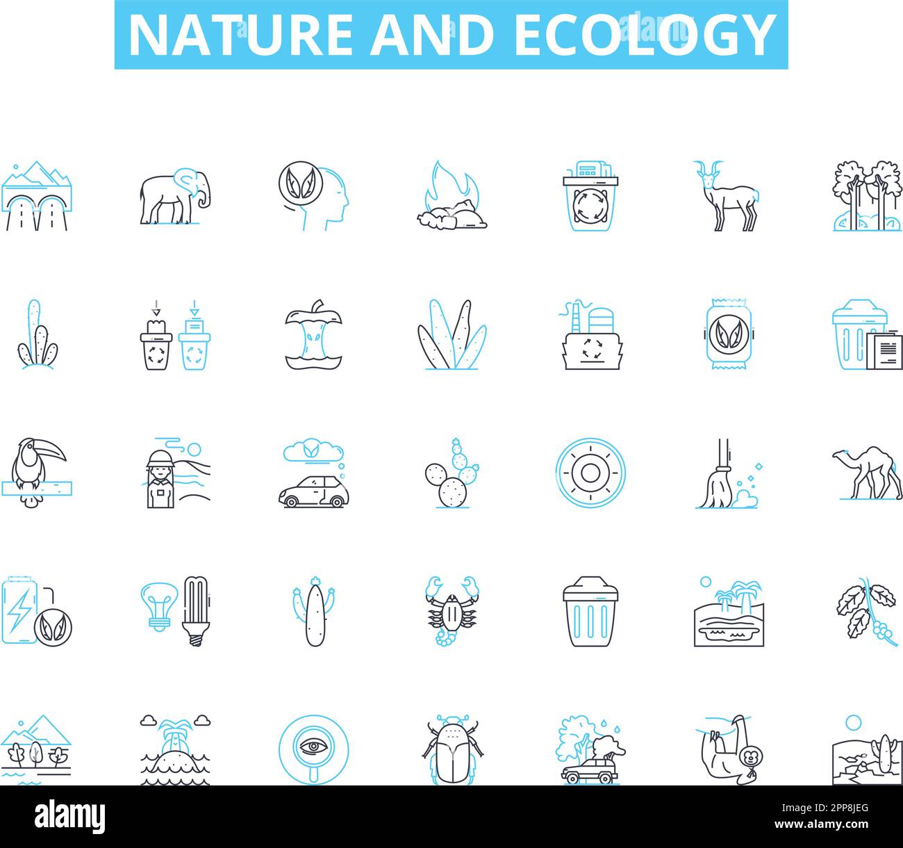 Nature and ecology linear icons set. Forest, River, Mountain, Wildlife ...