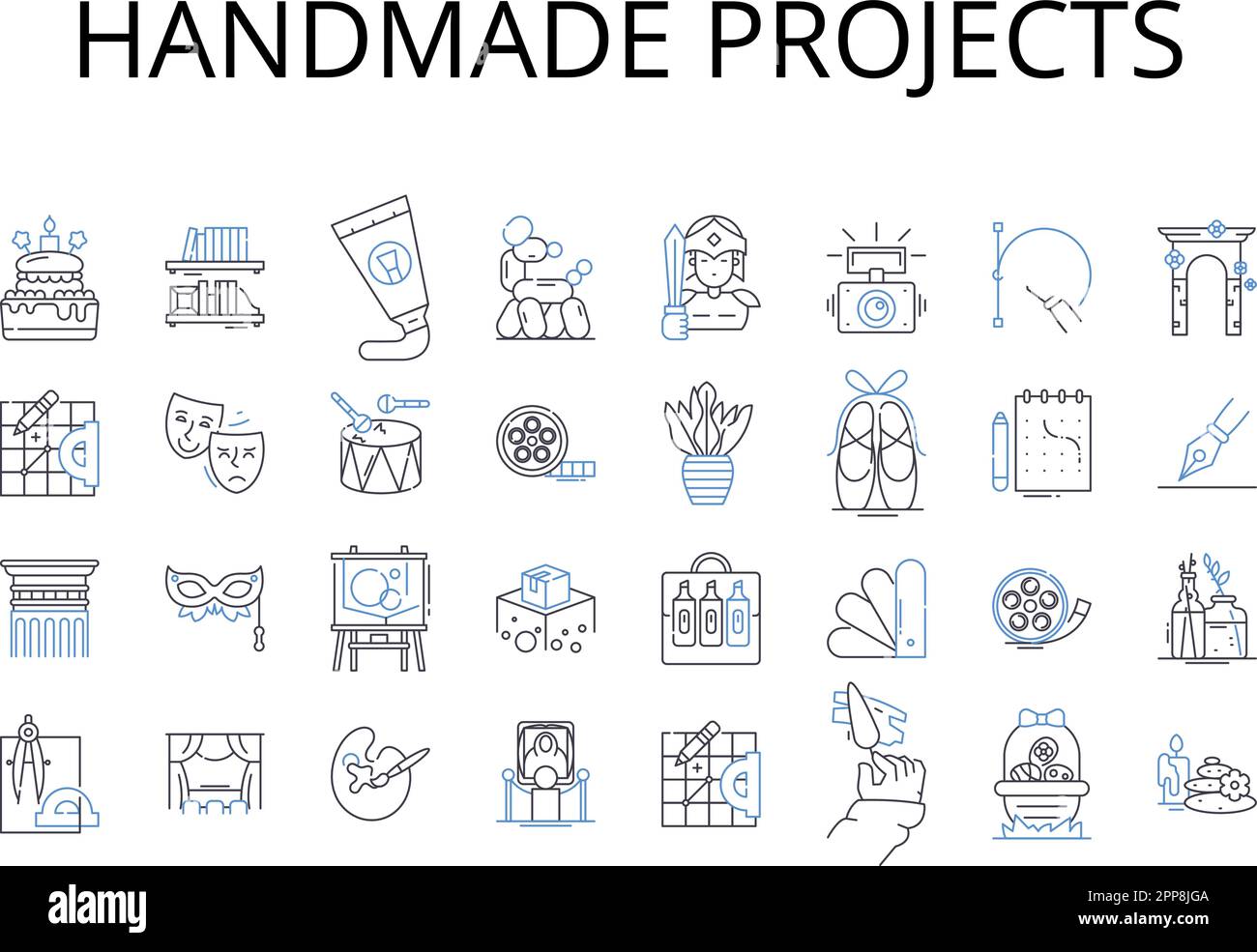 Handmade projects line icons collection. Crafty creations, Artisanal ...