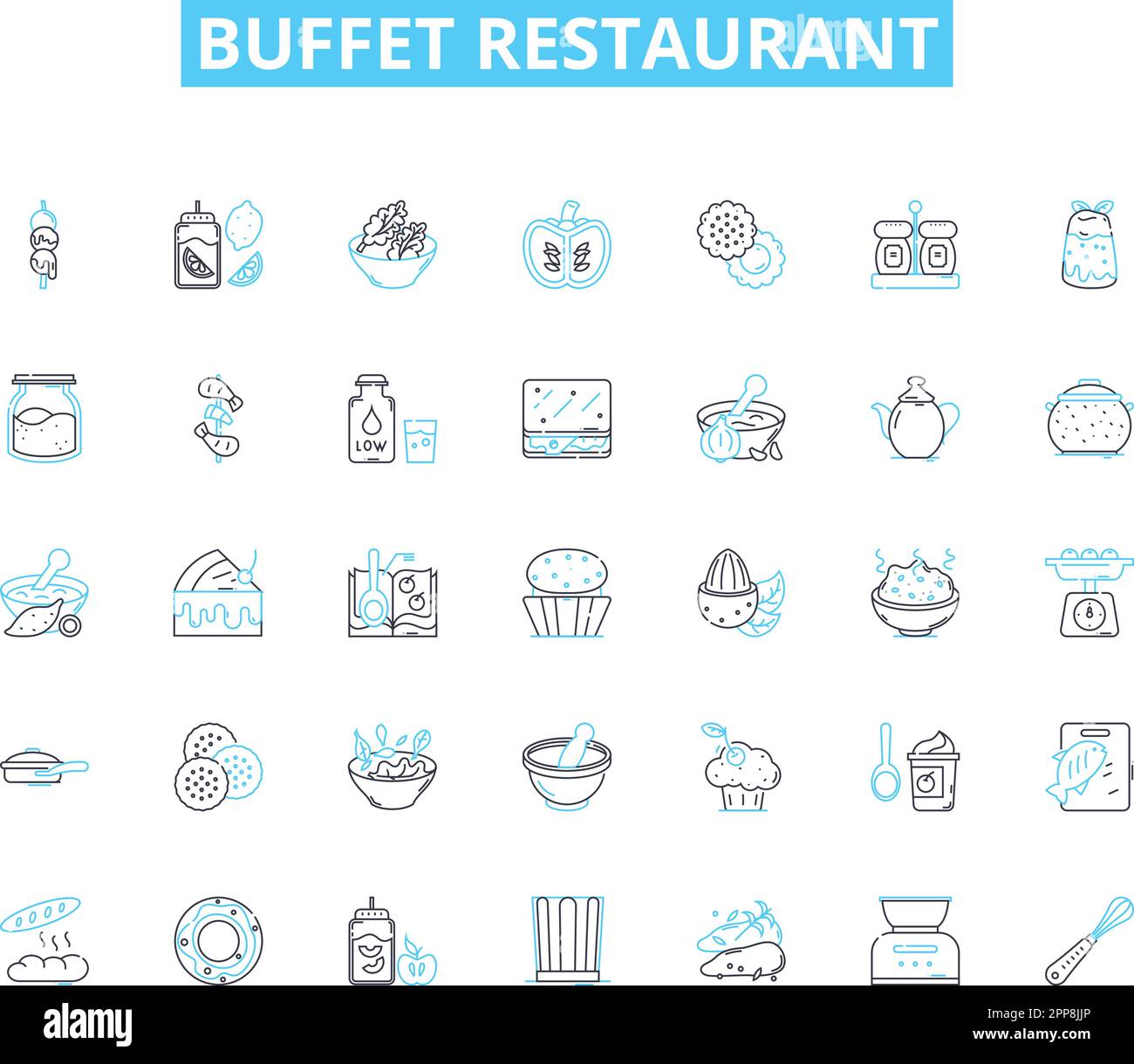 Buffet restaurant linear icons set. Feast, Variety, All-you-can-eat ...