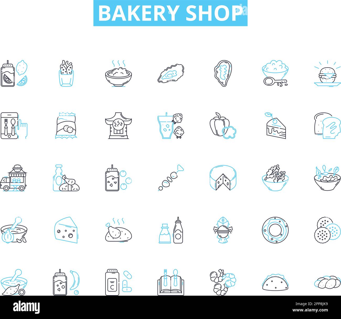 Bakery shop linear icons set. Fresh, Delicious, Sweet, Savory, Flaky ...
