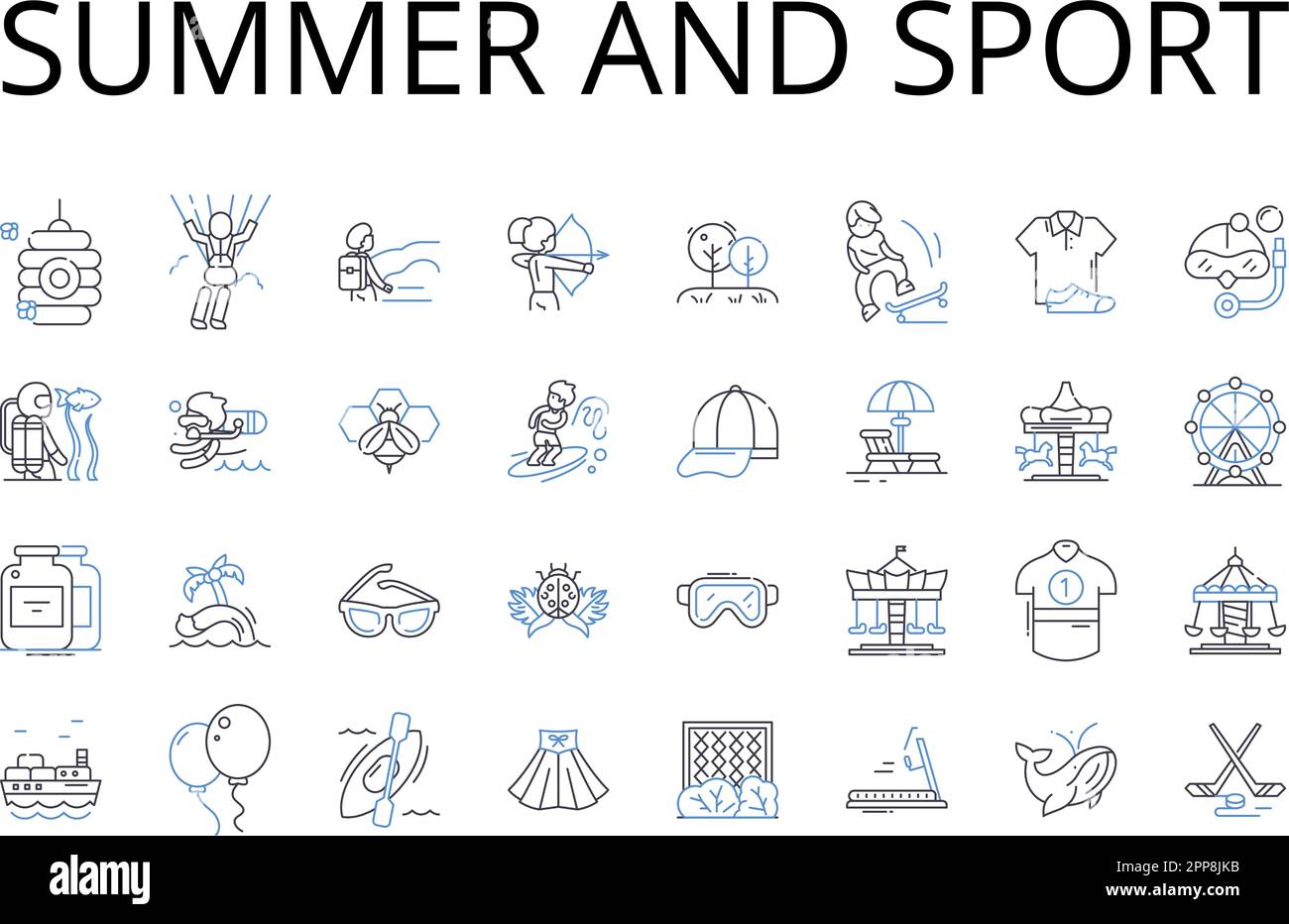 Summer and sport line icons collection. Sunny weather and athletics ...