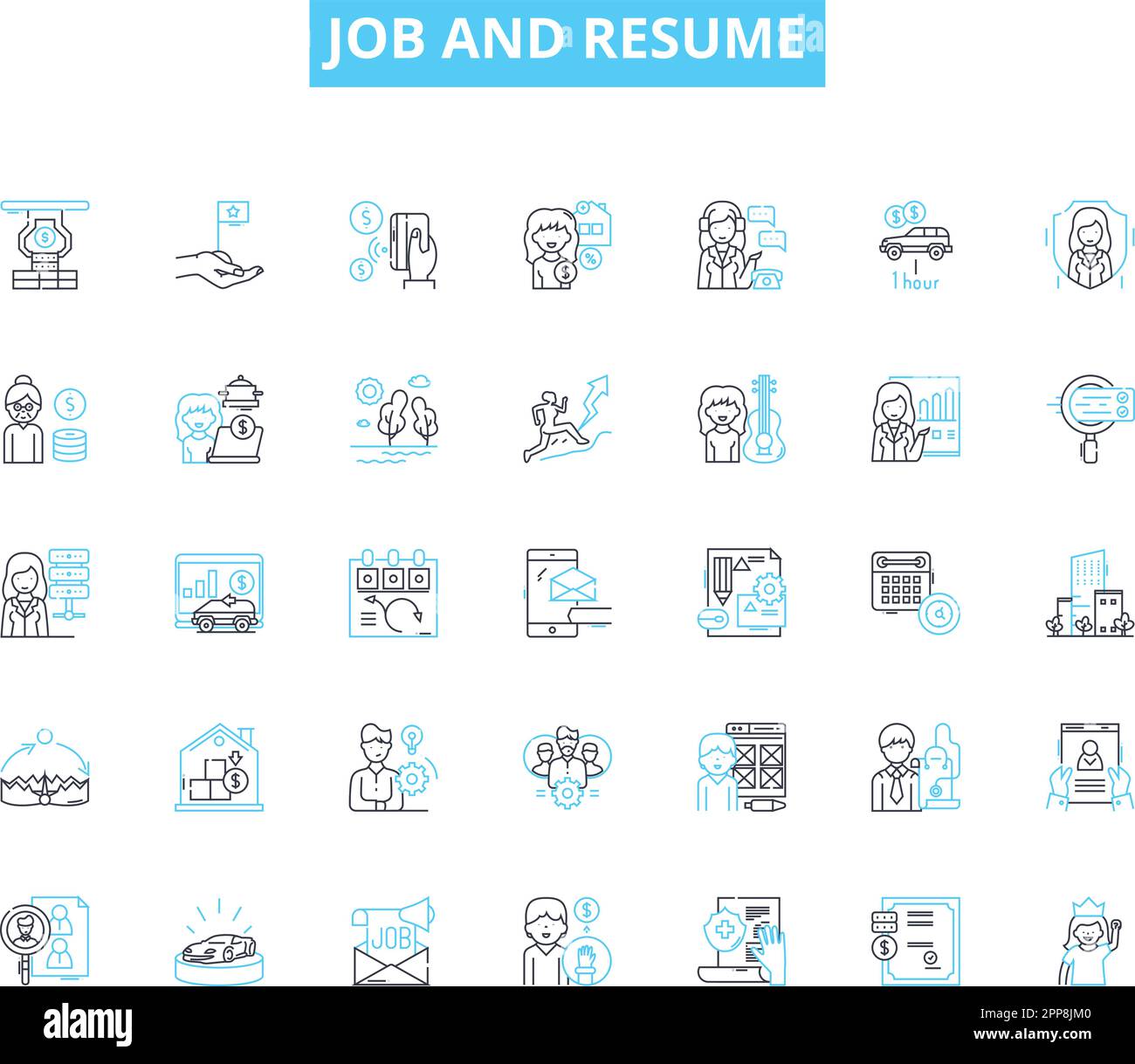 Job and resume linear icons set. Employment, Career, Application, Experience, Qualifications ...