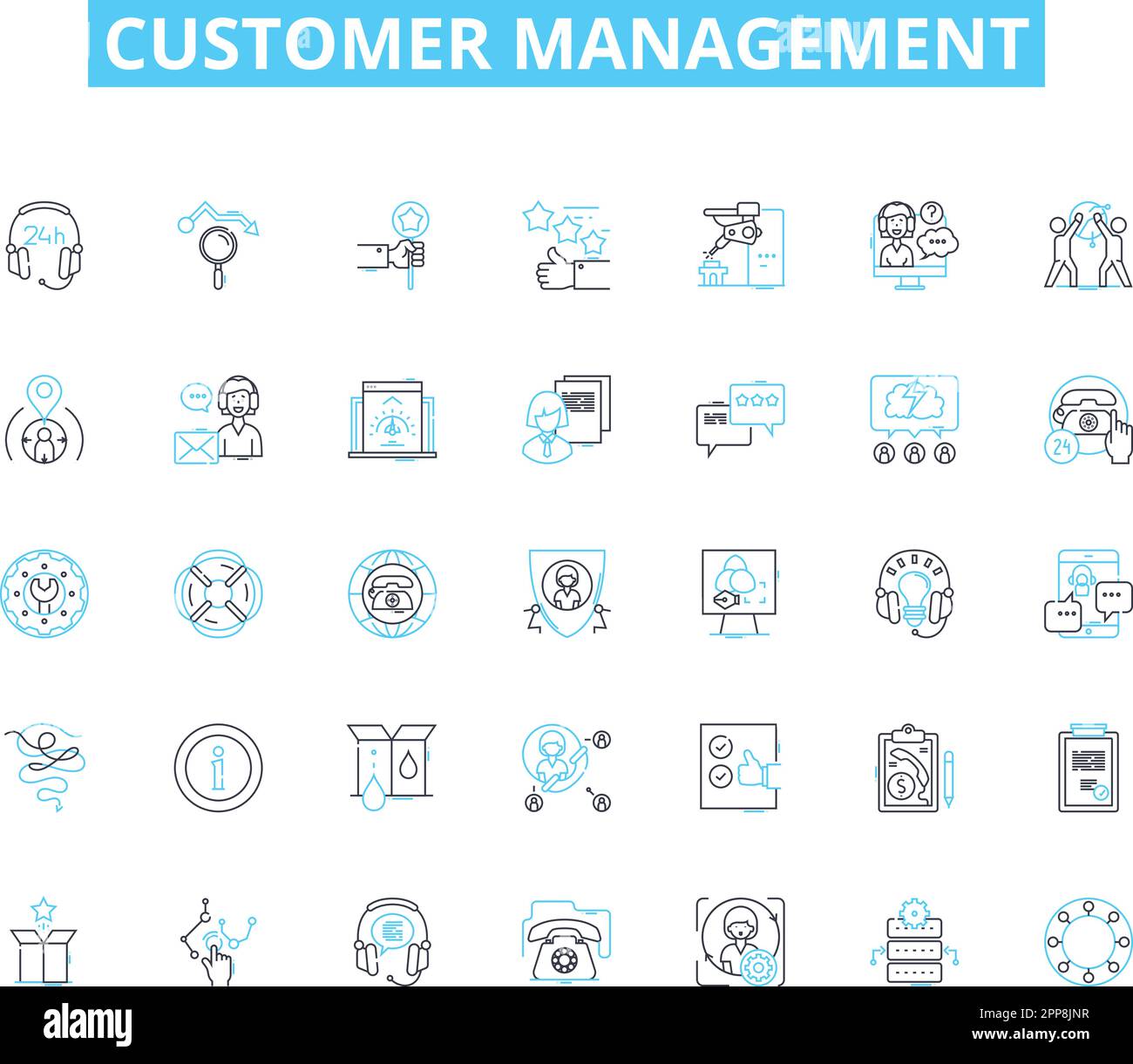 Customer management linear icons set. Service, Satisfaction, Loyalty, Engagement, Feedback ...