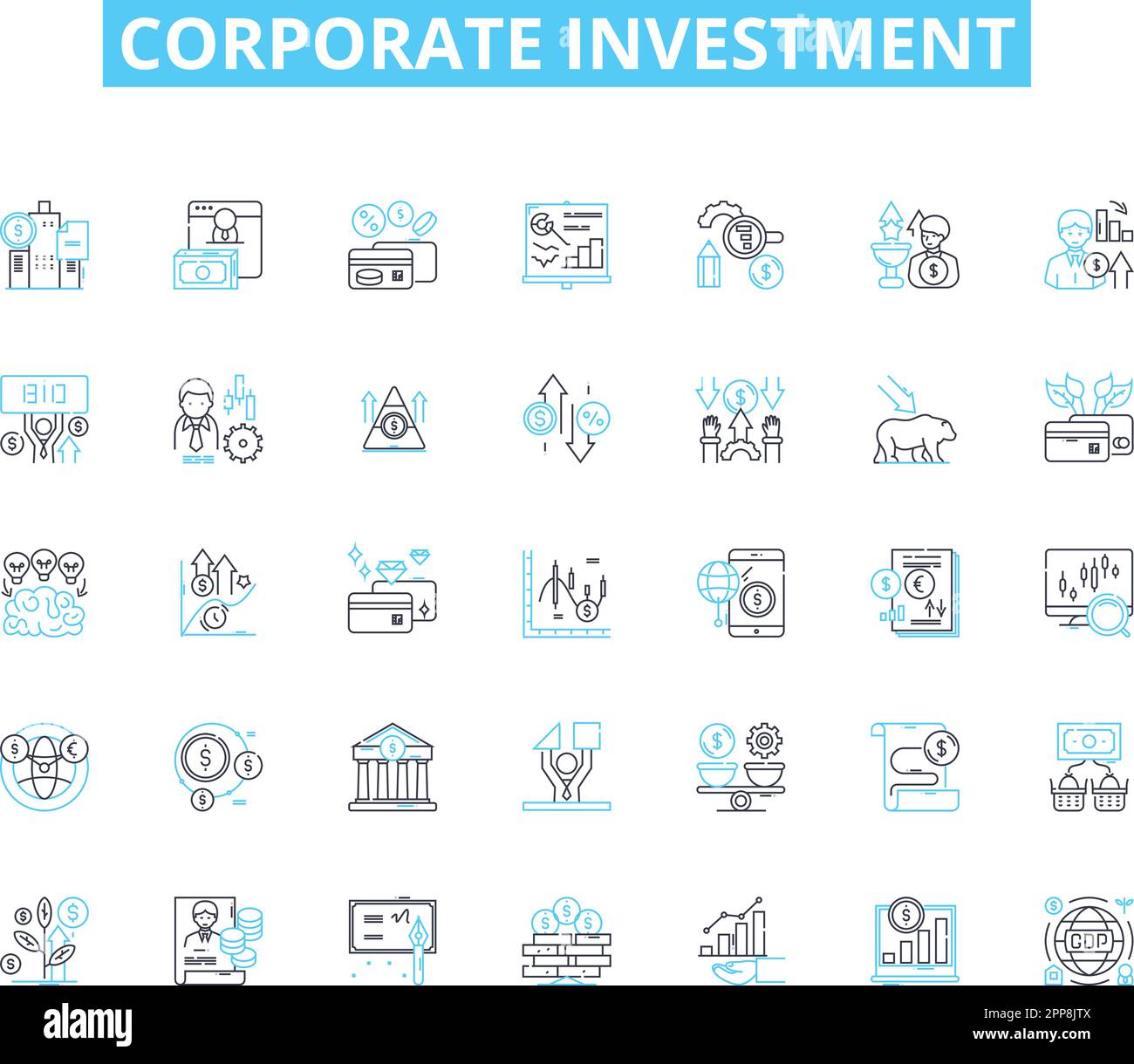 Corporate investment linear icons set. Diversification, Capital ...