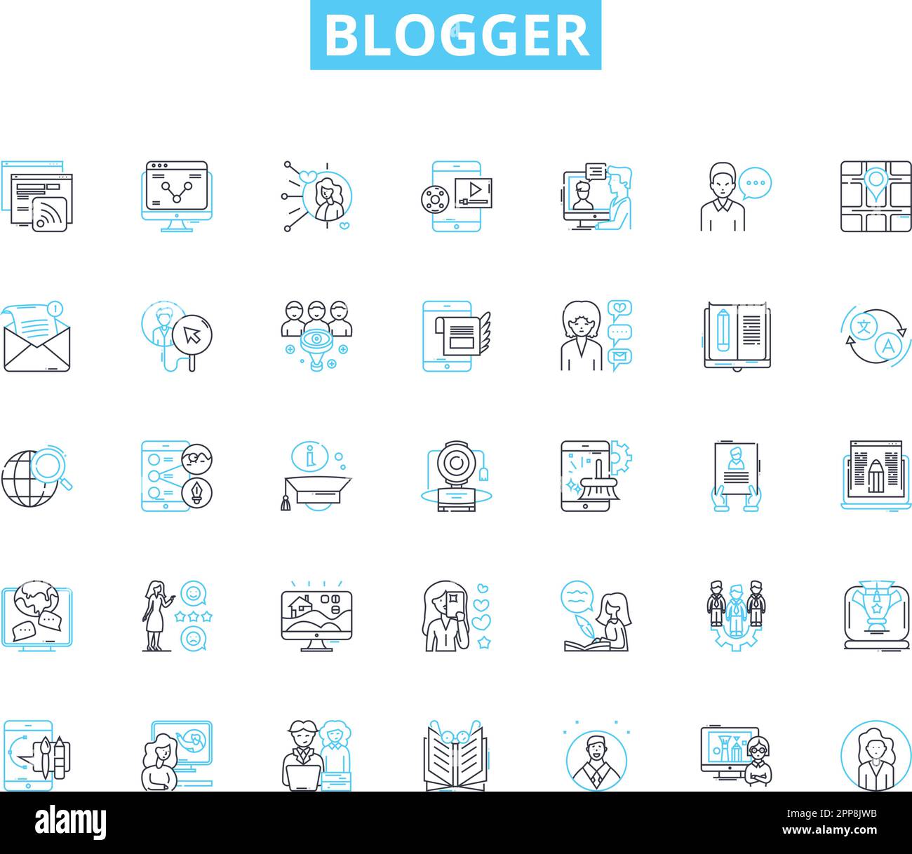 Blogger linear icons set. Writing, Blogging, Content, Platform ...