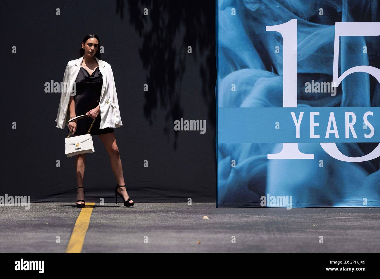 The Domain. 22nd Apr, 2023. Female model posing at end of catwalk for ...