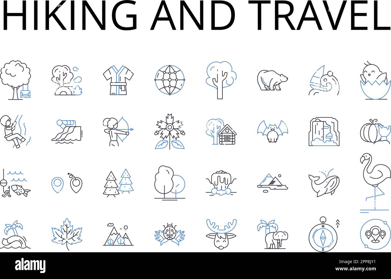 Hiking and travel line icons collection. Adventure escape, Boating ...