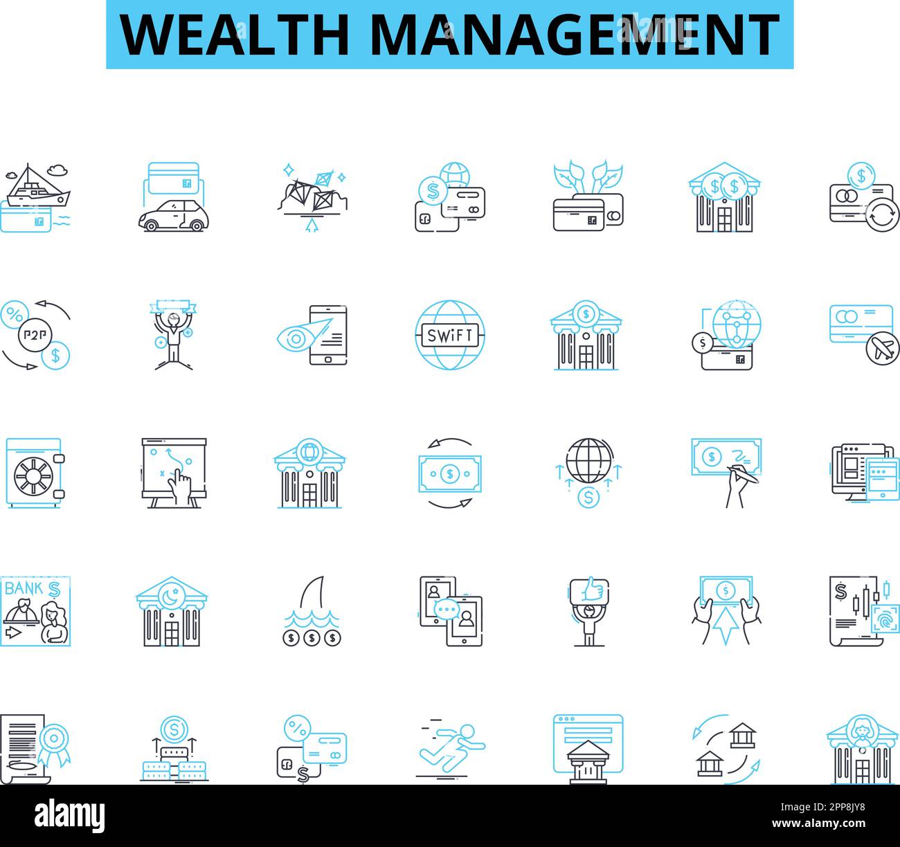 Wealth management linear icons set. Investments, Retirement, Portfolio ...