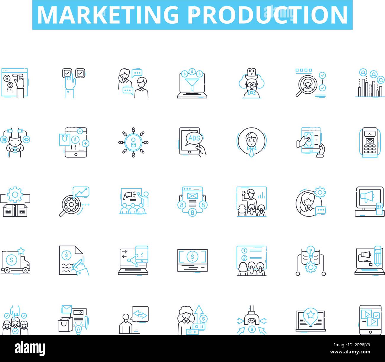 Marketing production linear icons set. Strategy, Branding, Advertising ...