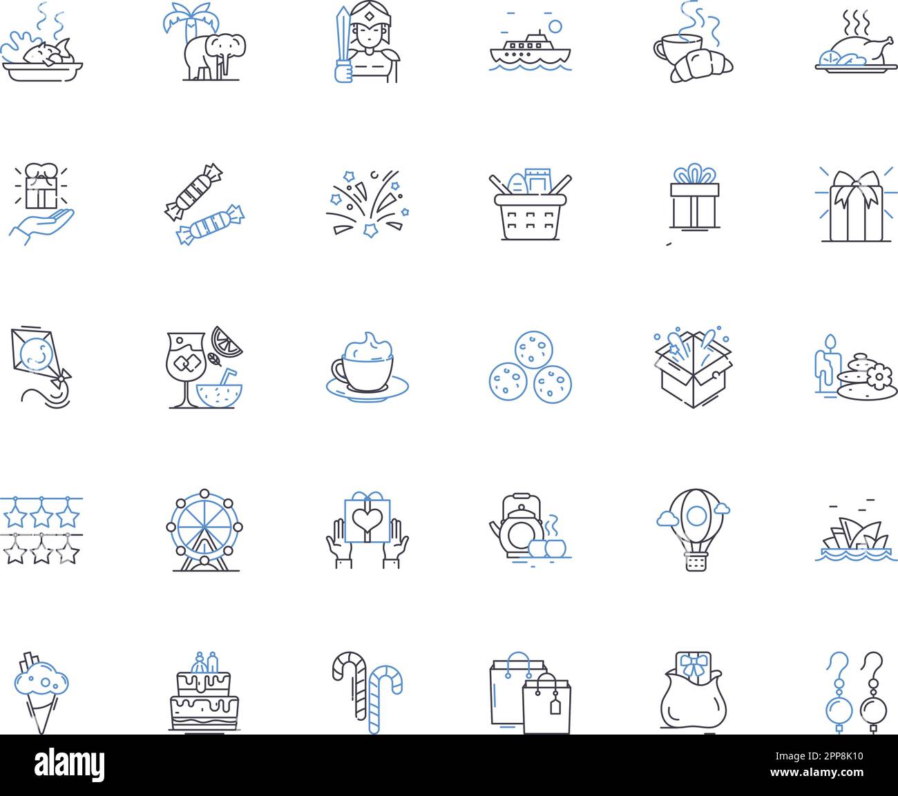 Born day line icons collection. Celebration, Cake, Presents, Gifts ...