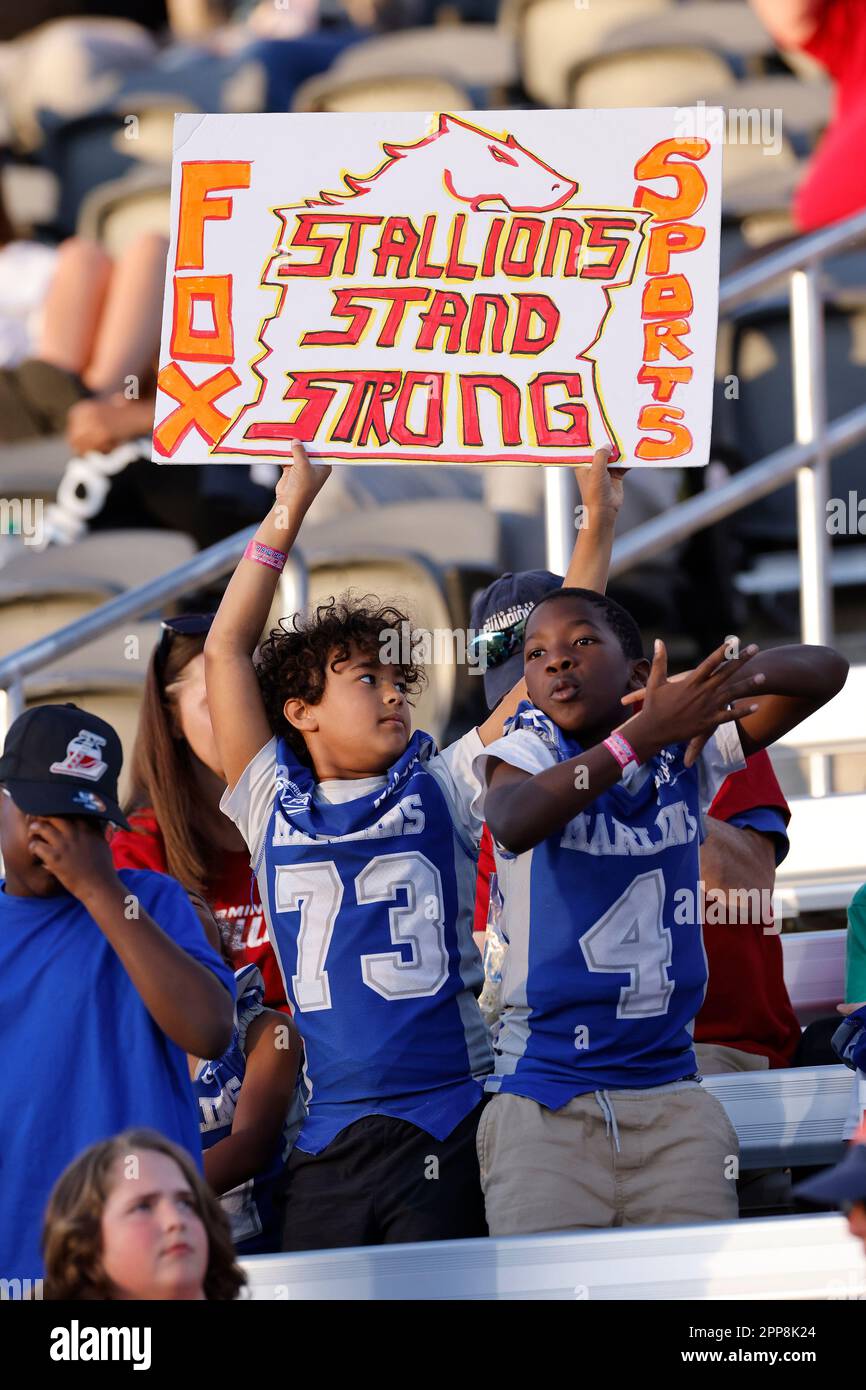 BIRMINGHAM, AL - APRIL 22: Birmingham Stallions fans are seen during a ...