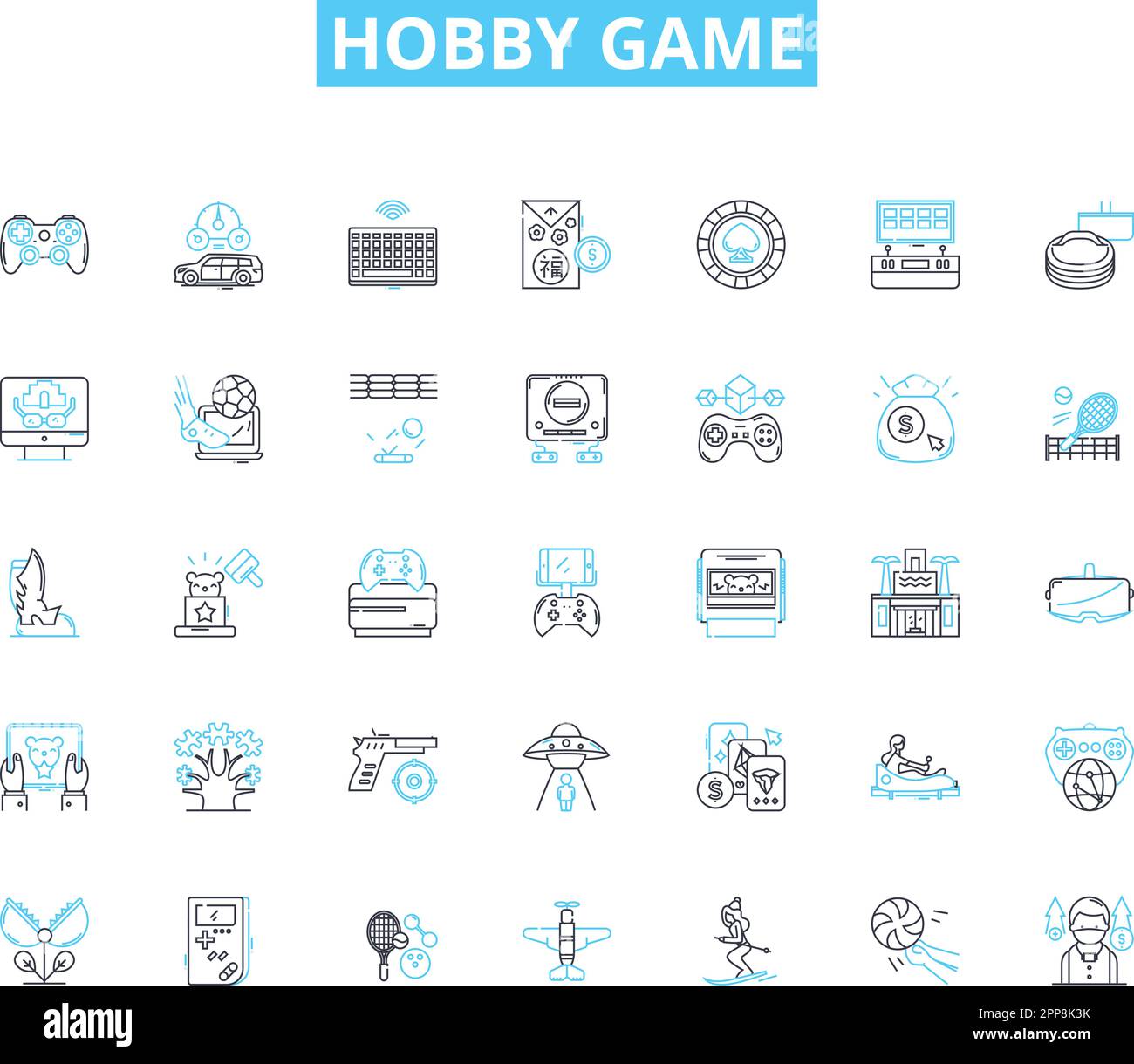 Hobby Game Linear Icons Set Chess Scrabble Monopoly Risk Catan Dungeons Cards Line Vector