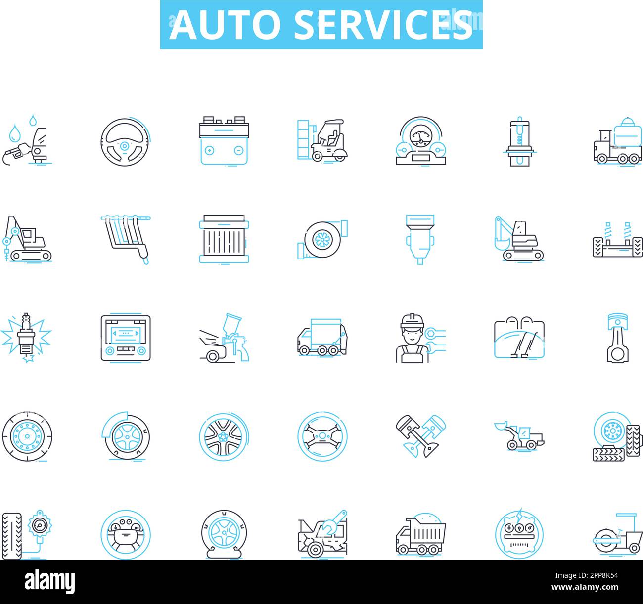 Auto services linear icons set. Maintenance, Repair, Inspection ...