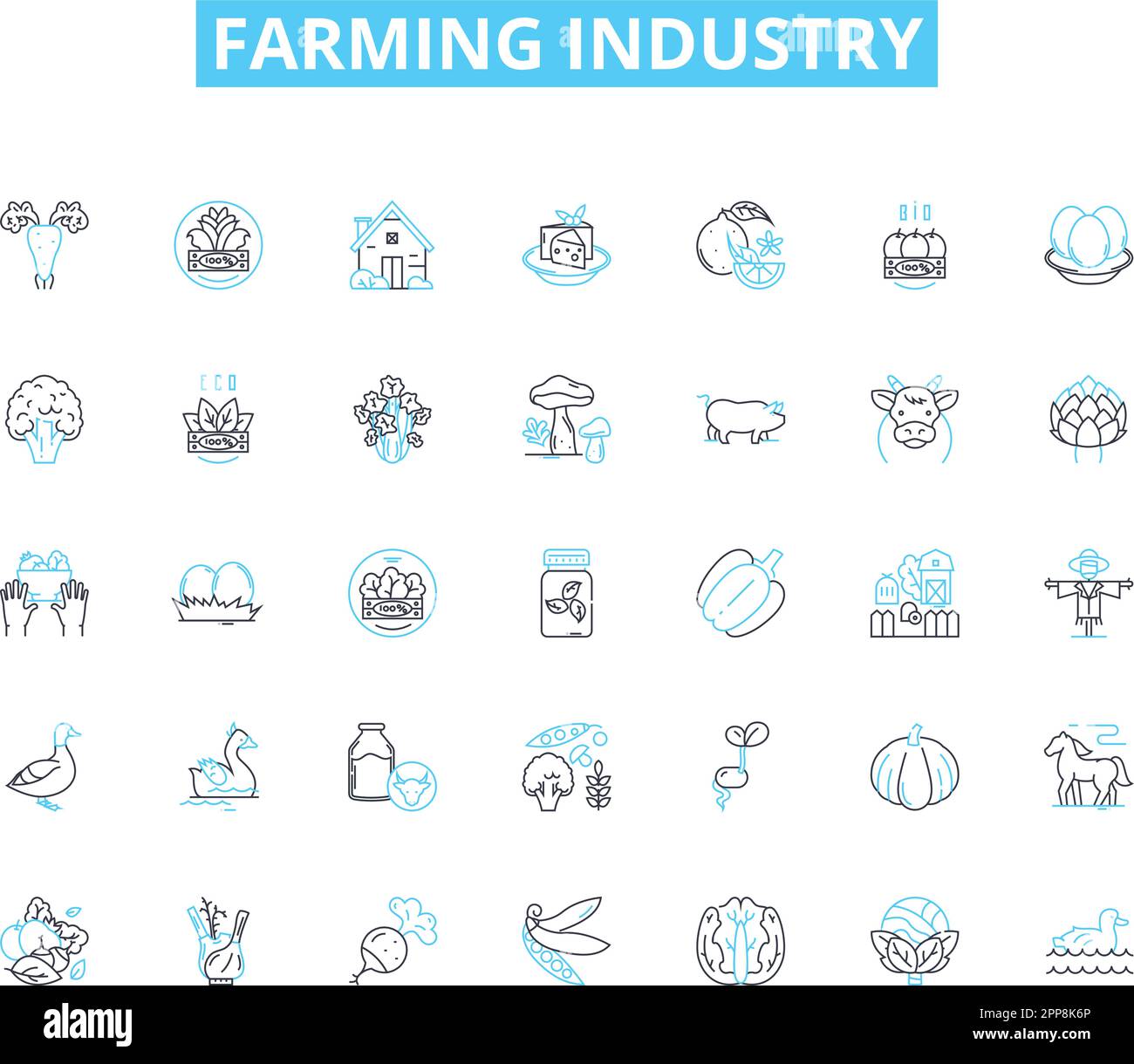 Farming industry linear icons set. Agriculture, Crops, Livestock ...