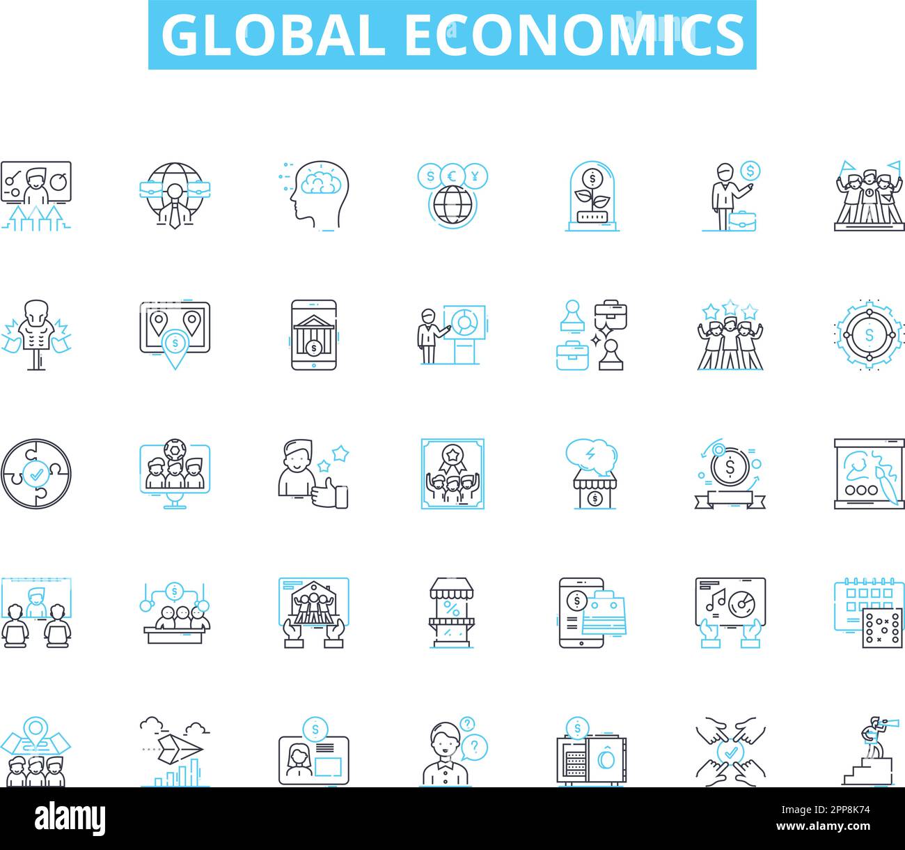 Global economics linear icons set. Trade, Exchange, Growth, Recession ... Global economics linear icons set. Trade, Exchange, Growth, Recession ...