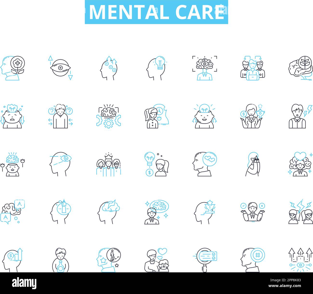 Mental care linear icons set. Therapy, Counseling, Compassion, Self ...