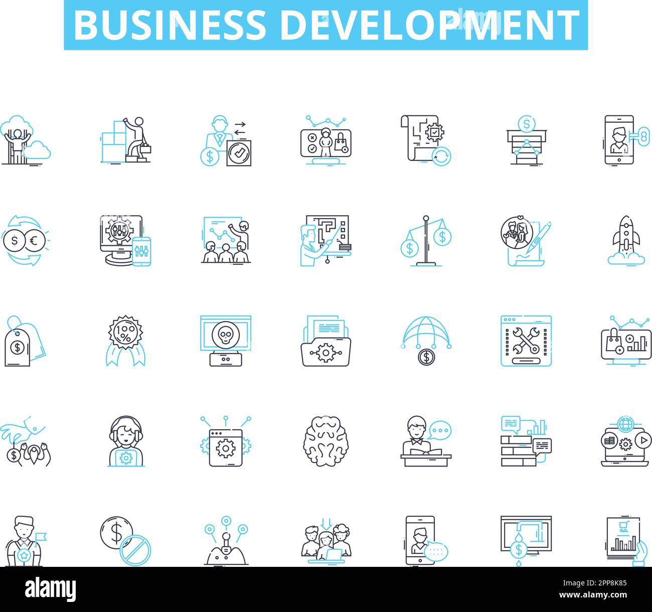 Business development linear icons set. Strategy, Growth, Innovation ...