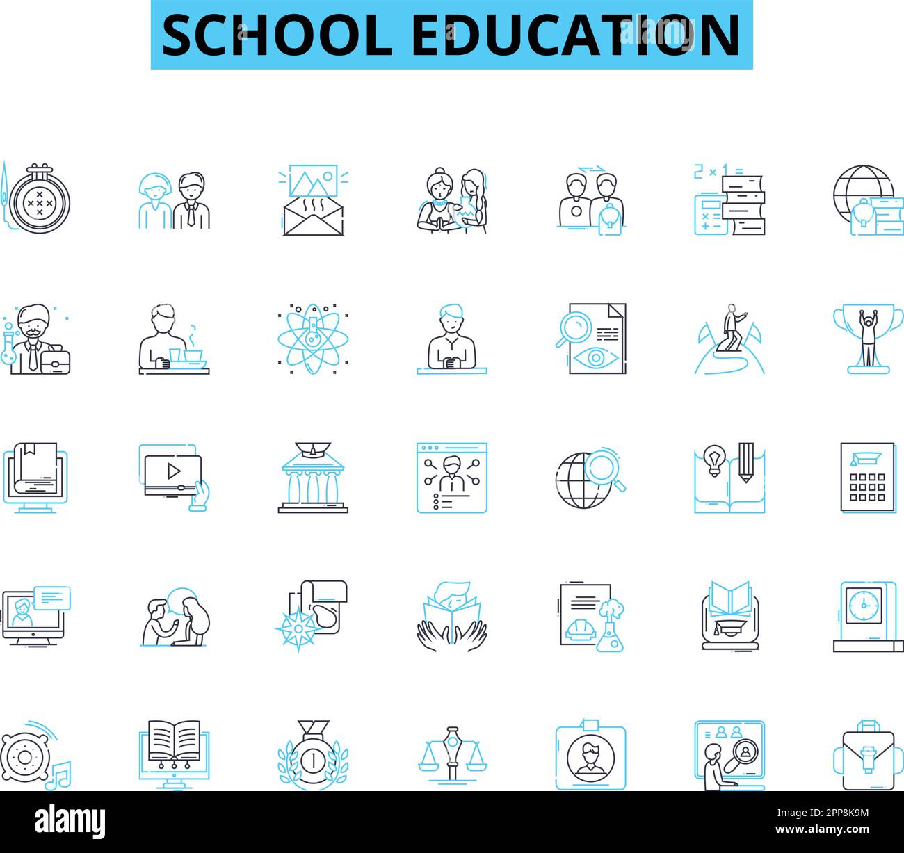 School education linear icons set. Learning, Curriculum, Homework, Attendance, Achievement ...