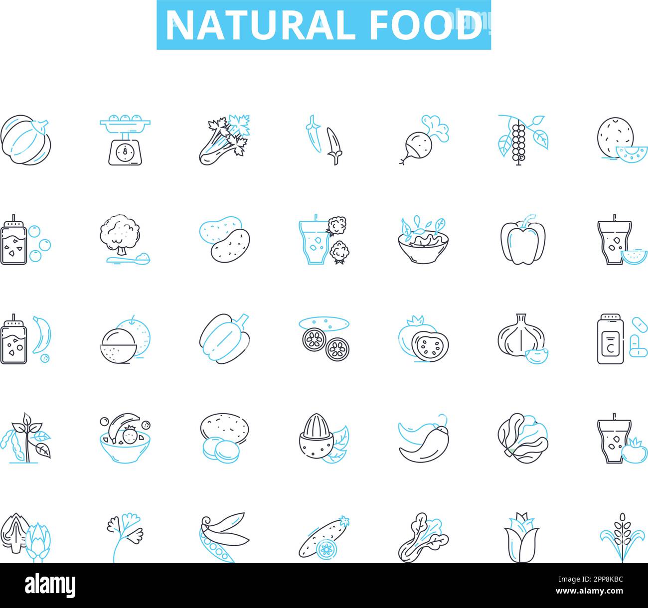 Natural food linear icons set. Organic, Whole, Fresh, Non-GMO ...