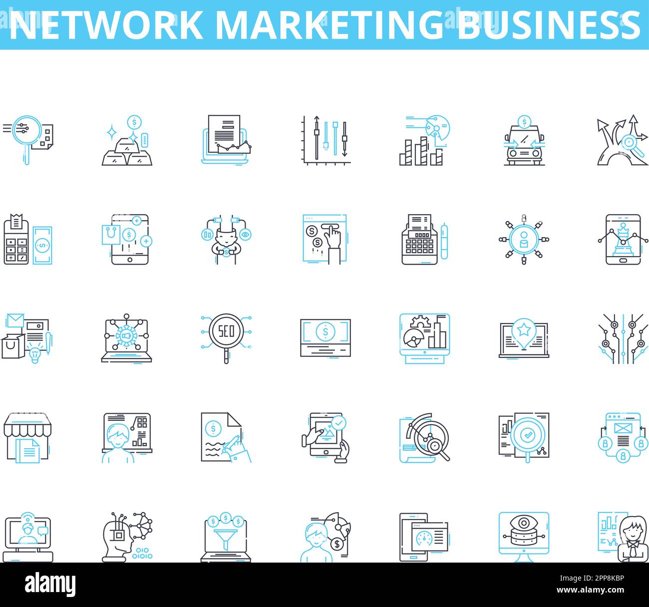 Network marketing business linear icons set. MLM, Downline, Recruiting ...
