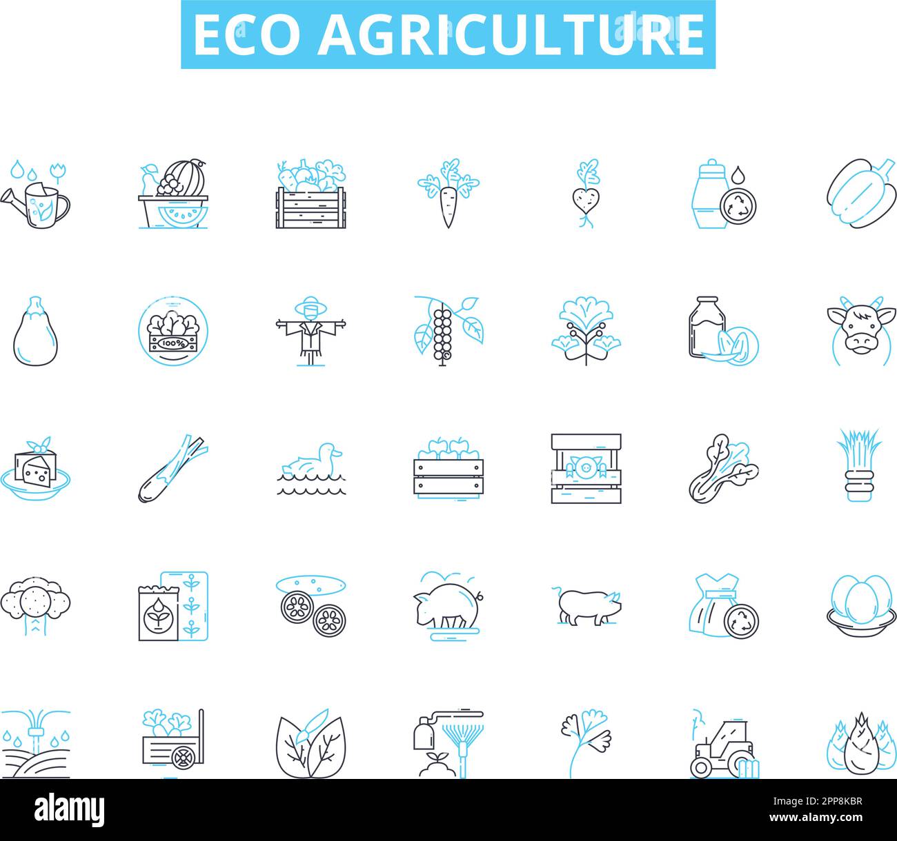 Eco agriculture linear icons set. Sustainability, Organic, Regenerative ...