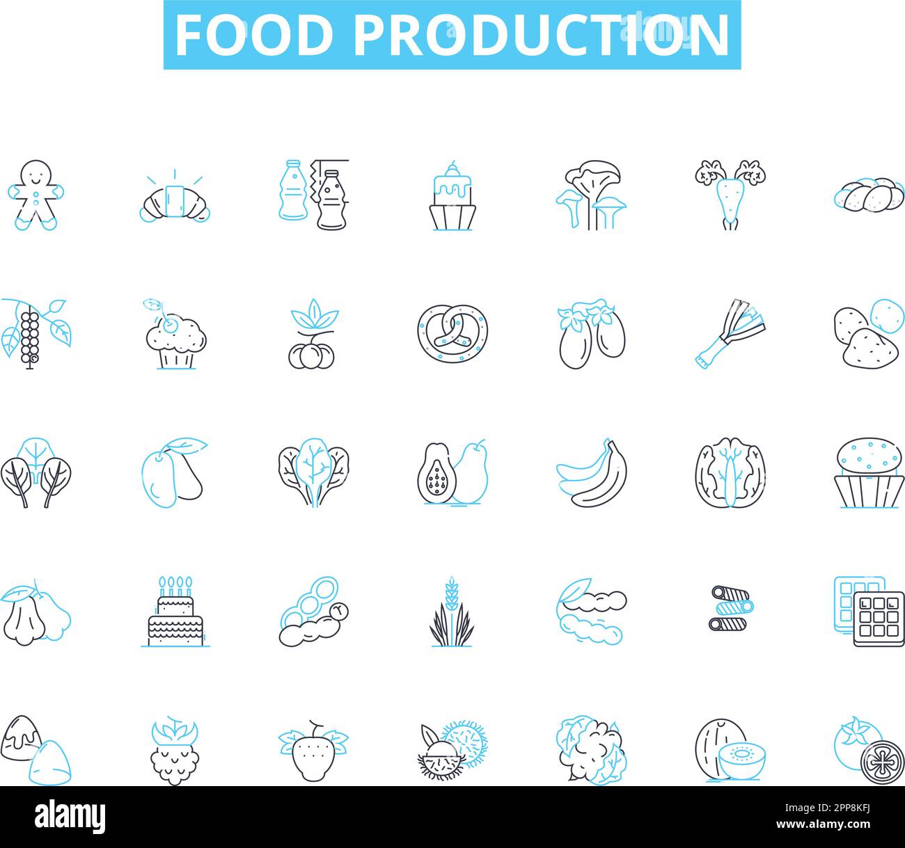 Food production linear icons set. Harvest, Cultivate, Farming ...