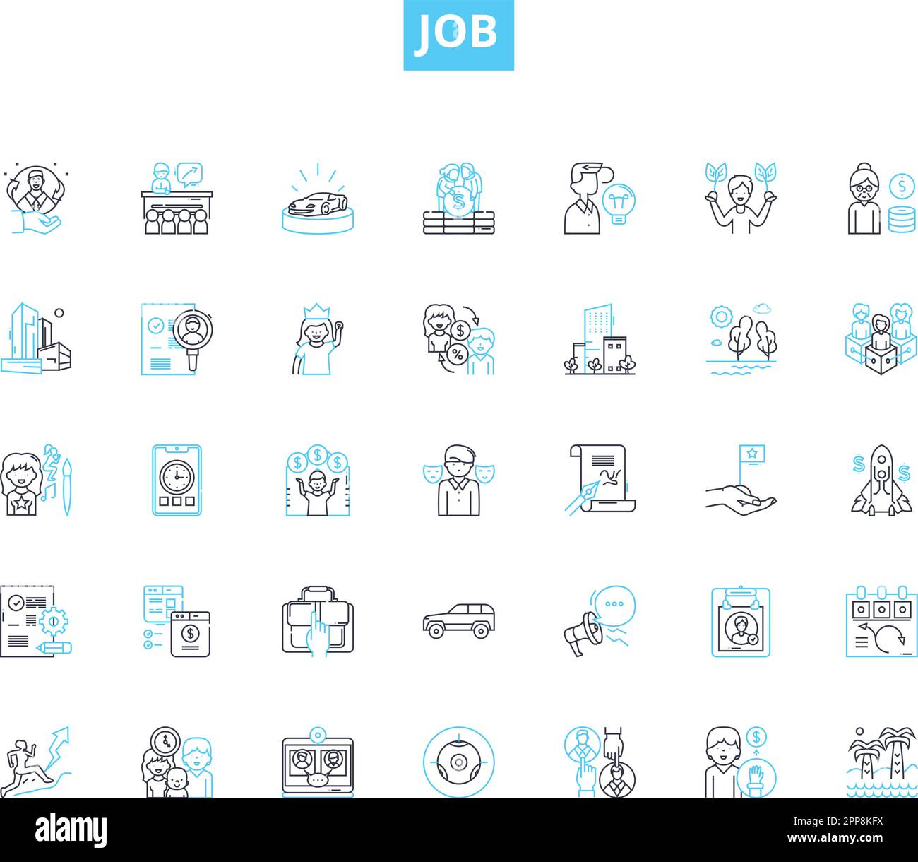 Job linear icons set. Career, Occupation, Employment, Position, Profession, Vocation, Trade line ...