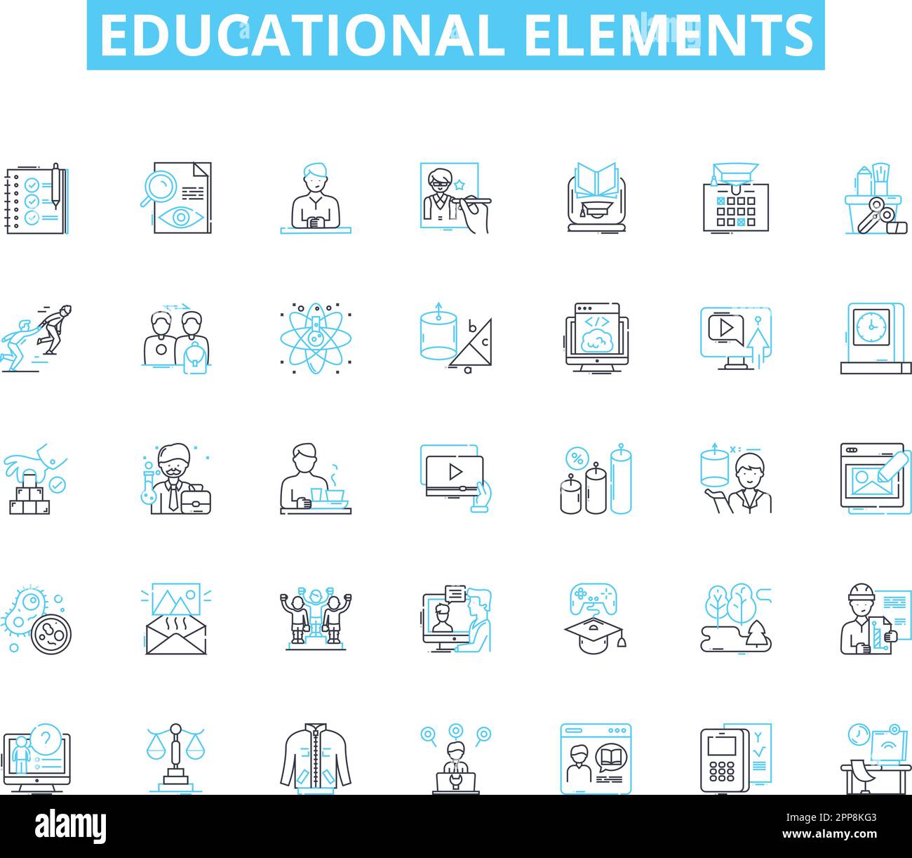 Educational elements linear icons set. Curriculum, Lesson plans ...