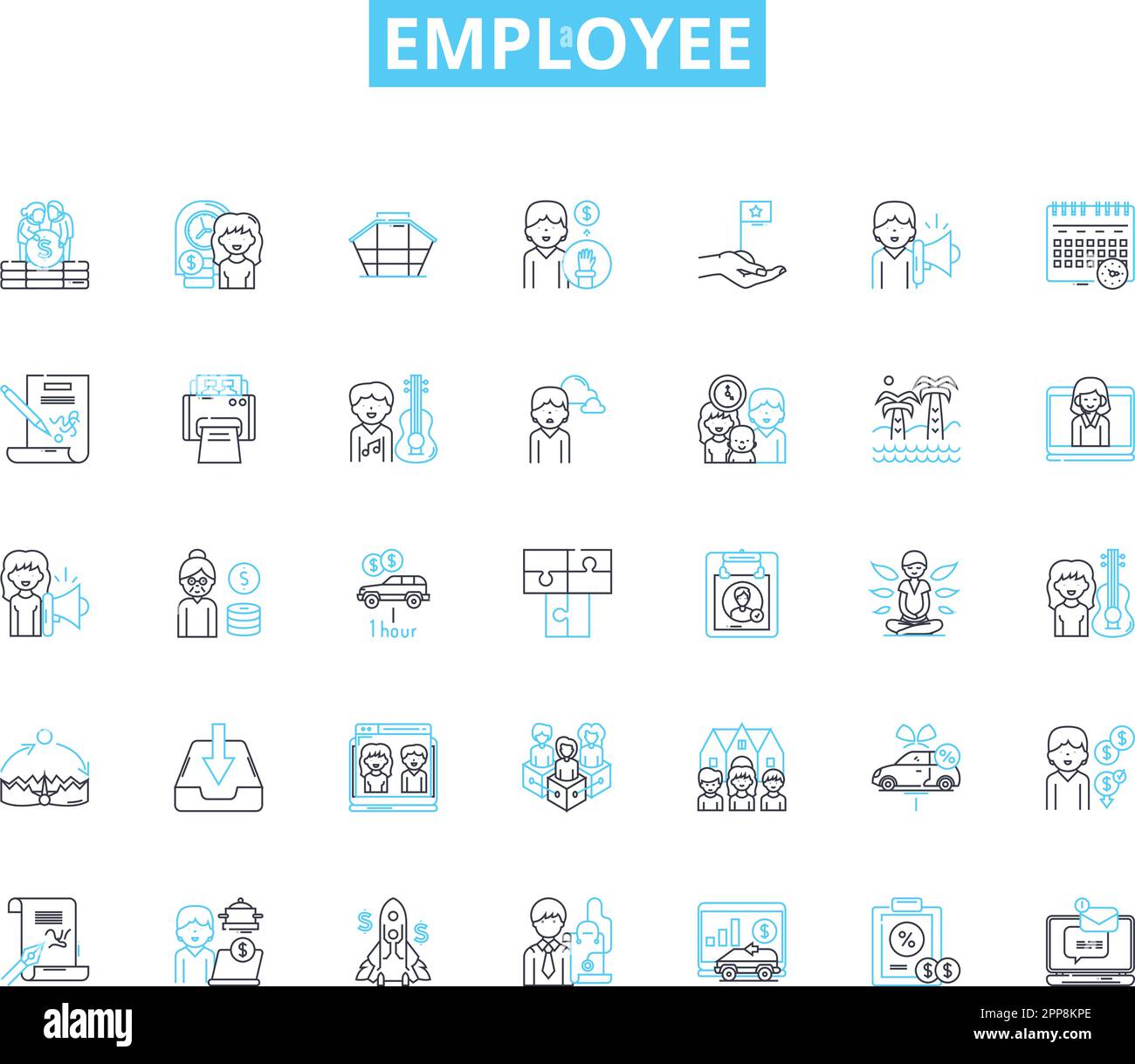 Employee linear icons set. Valued, Productive, Hardworking, Dedicated ...