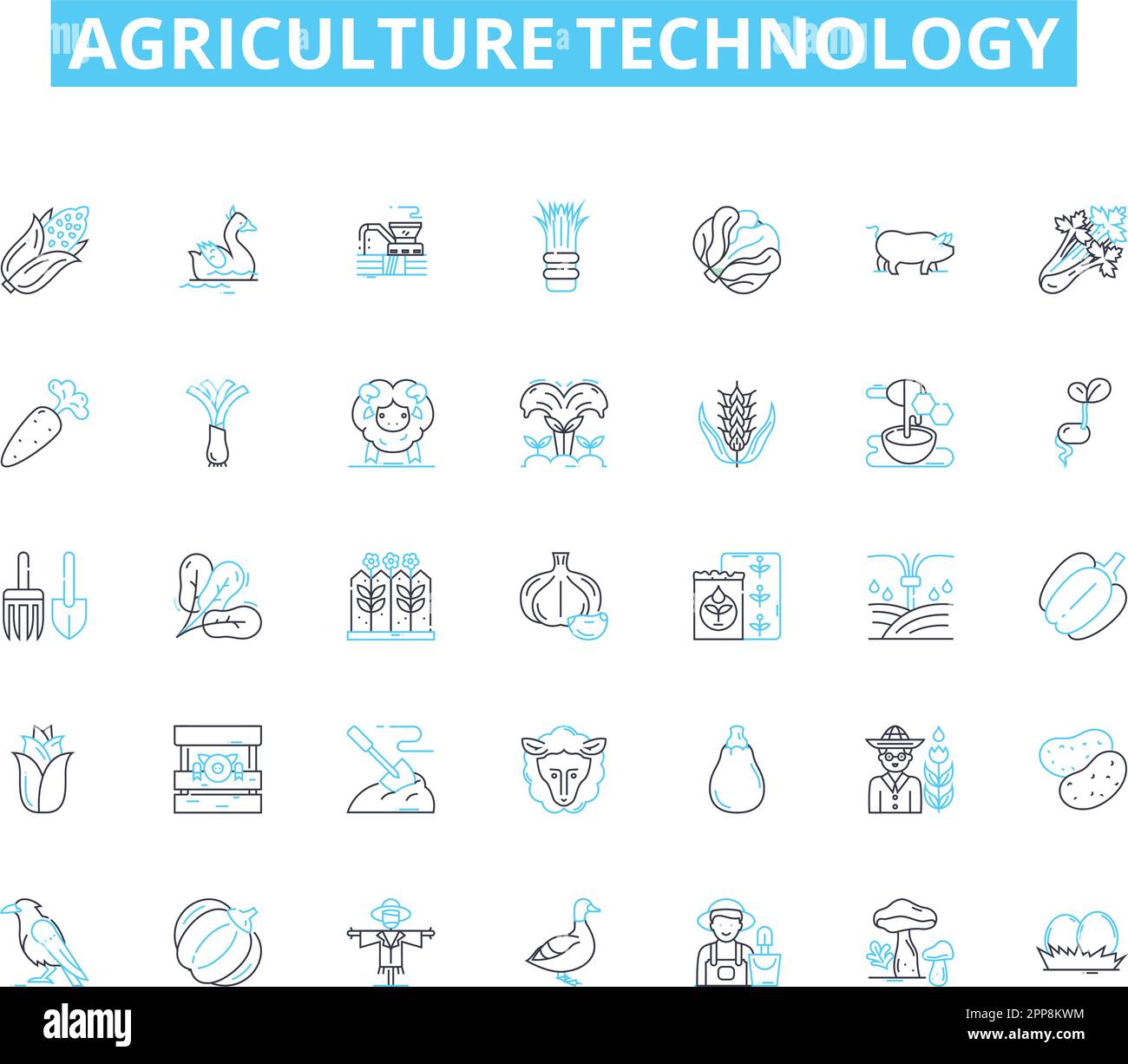 Agriculture technology linear icons set. Irrigation, Biotechnology ...