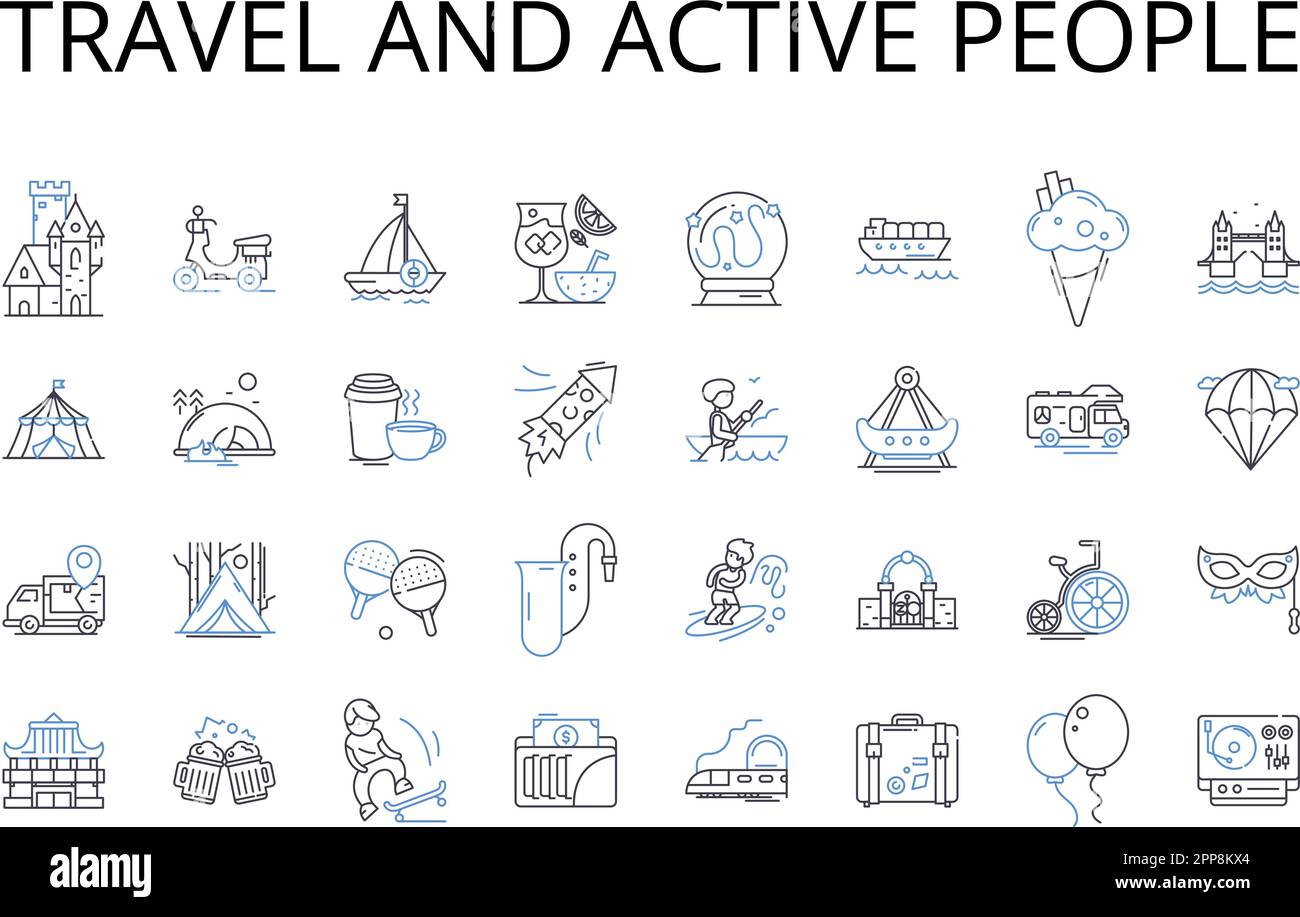 Travel and active people line icons collection. Adventure seekers, Jet ... Travel and active people line icons collection. Adventure seekers, Jet ...