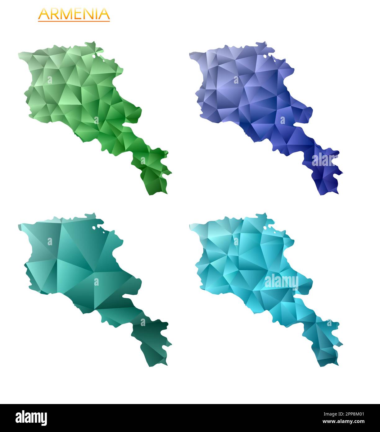 Set of vector polygonal maps of Armenia. Bright gradient map of country ...