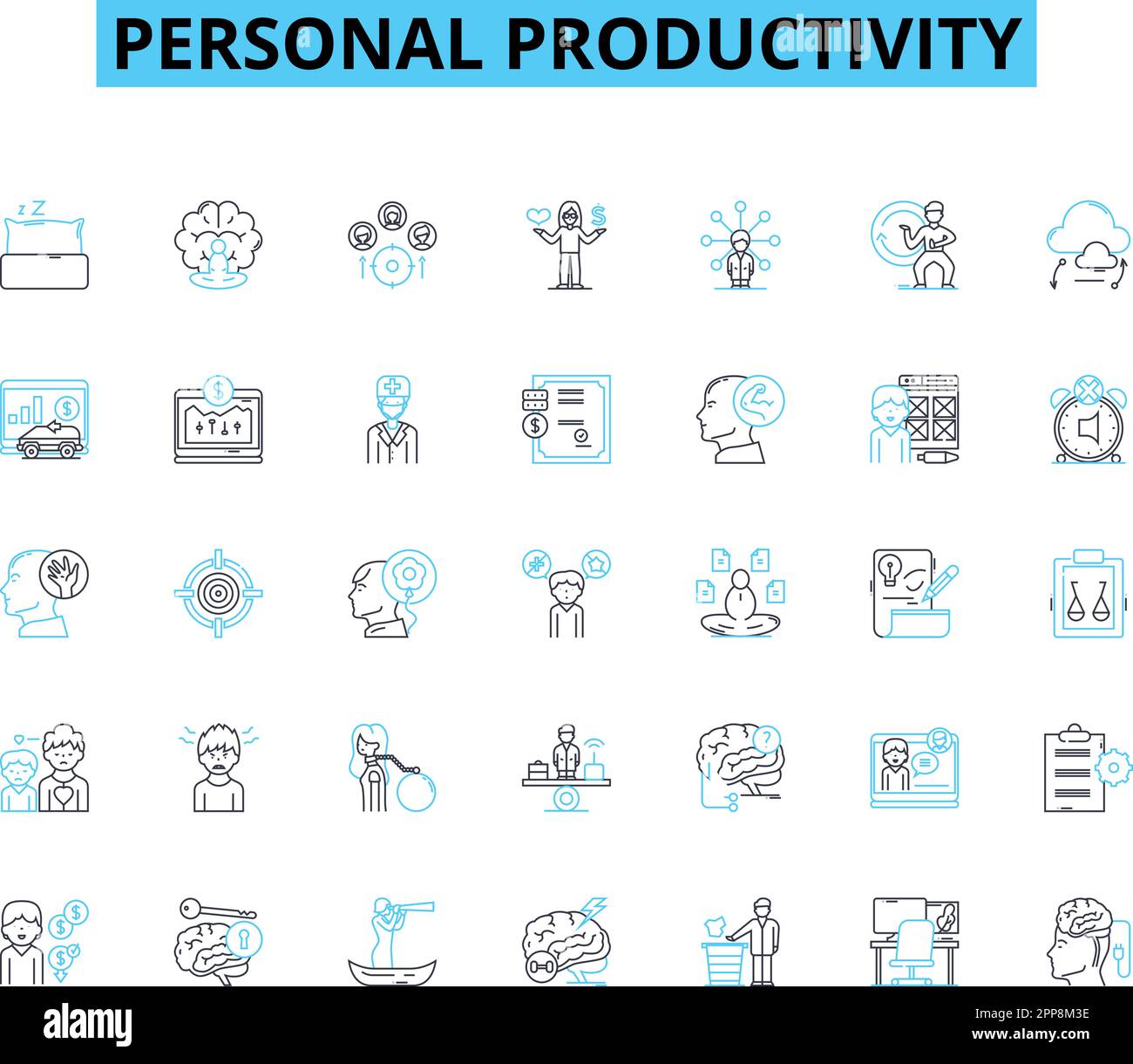 Personal productivity linear icons set. Focus, Efficiency, Time ...