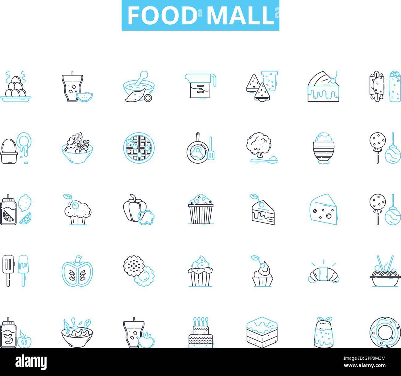Food mall linear icons set. Foodie, Gourmet, Casual, Vibrant, Tasty ...