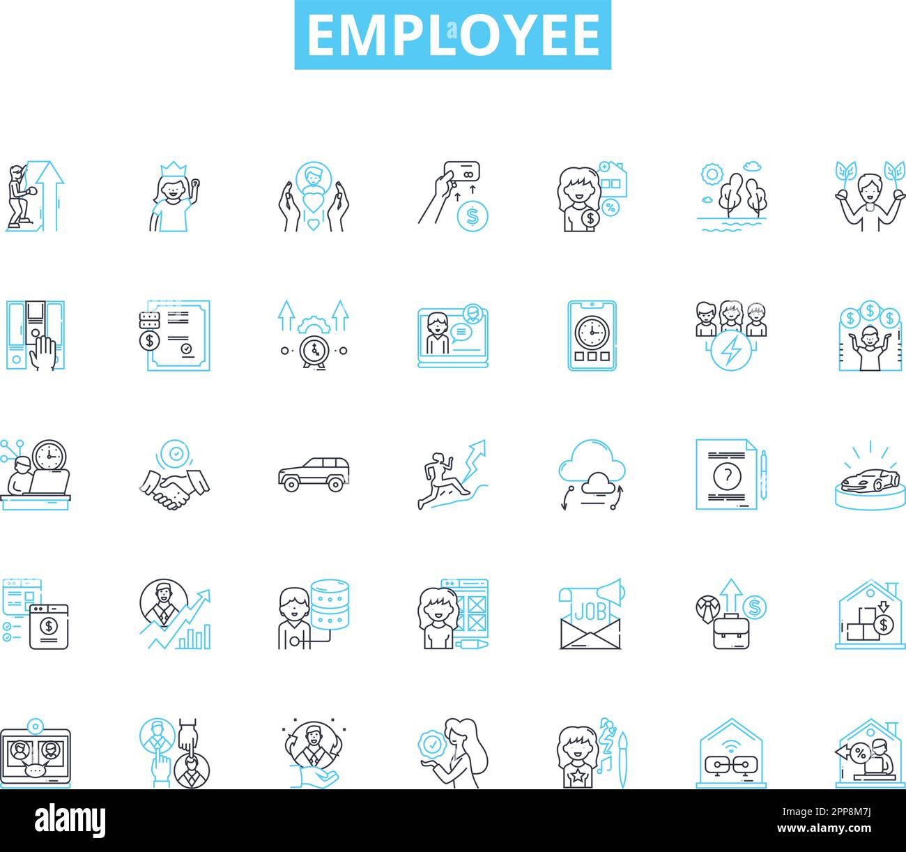 Employee linear icons set. Valued, Productive, Hardworking, Dedicated ...