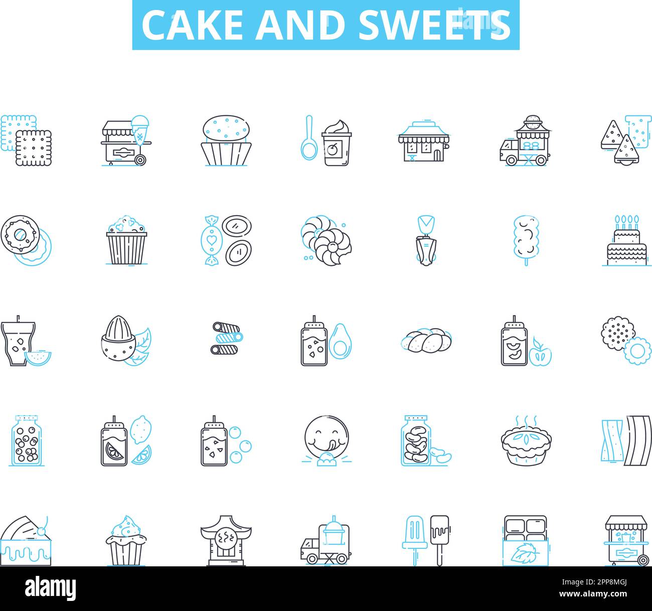 Cake and sweets linear icons set. Cupcakes, Chocolate, Vanilla ...