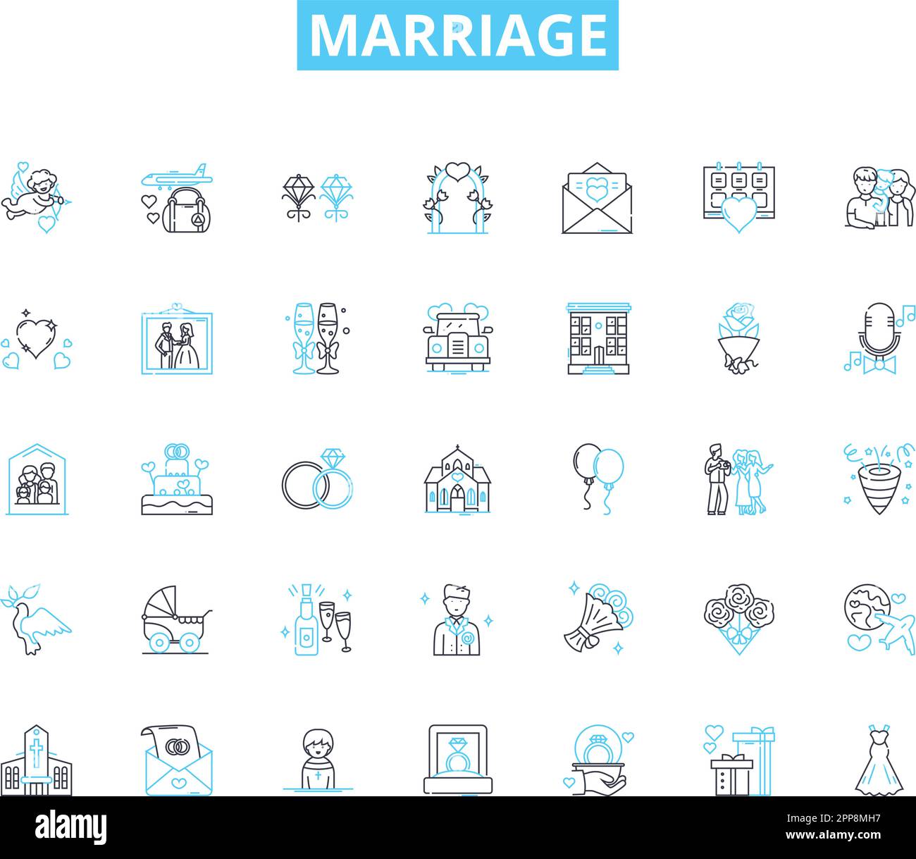 Marriage linear icons set. Vows, Commitment, Partnership, Love ...