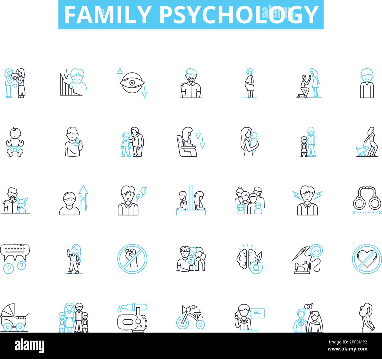 Family psychology linear icons set. Attachment, Communication, Conflict ...