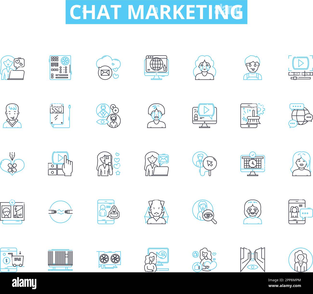 Chat marketing linear icons set. Conversational, Engagement ...