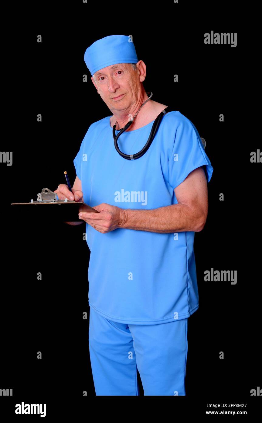 Senior doctor physician wearing scrubs and a stethoscope Stock Photo ...