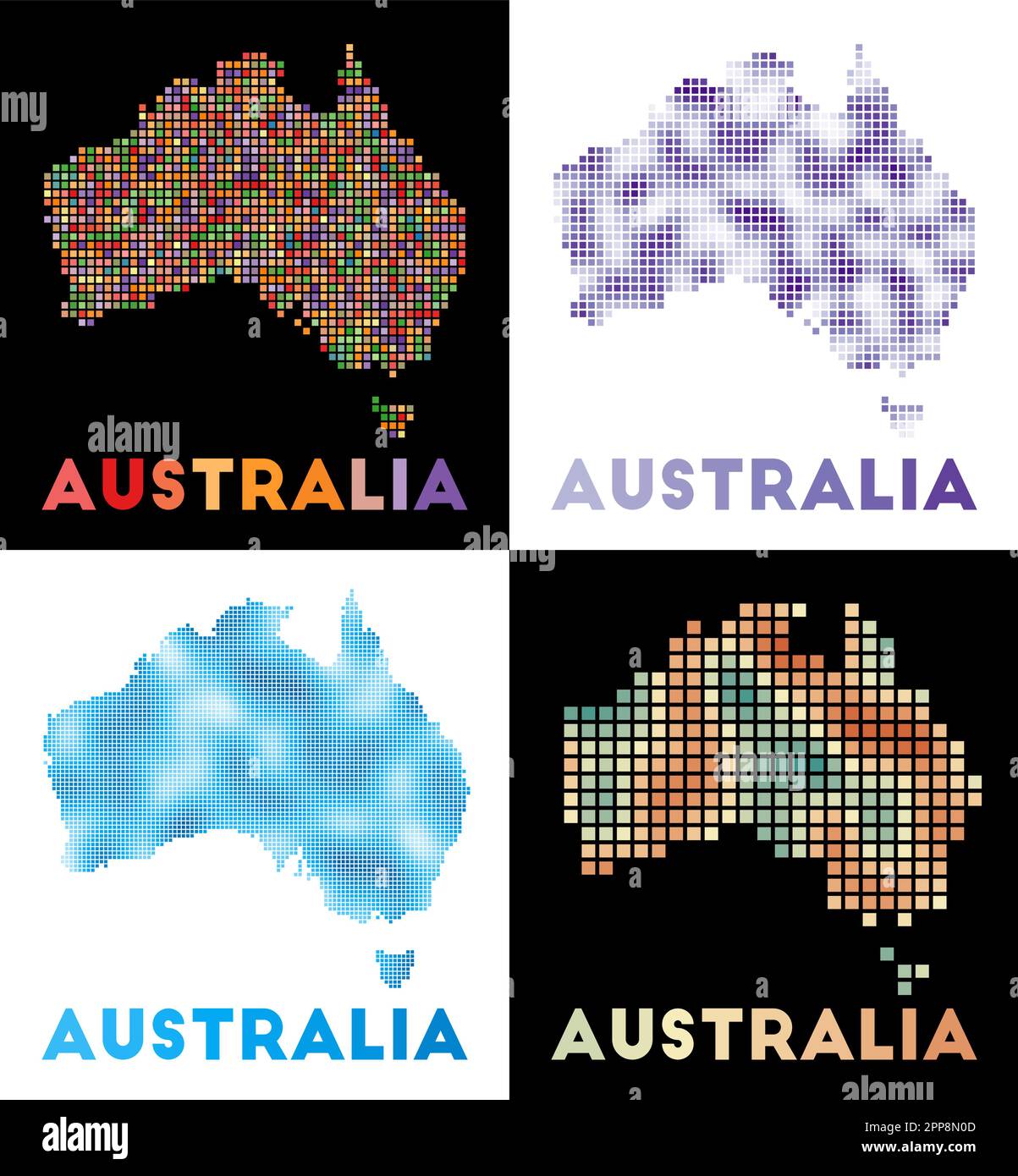 Australia map. Collection of maps of Australia in dotted style. Borders ...