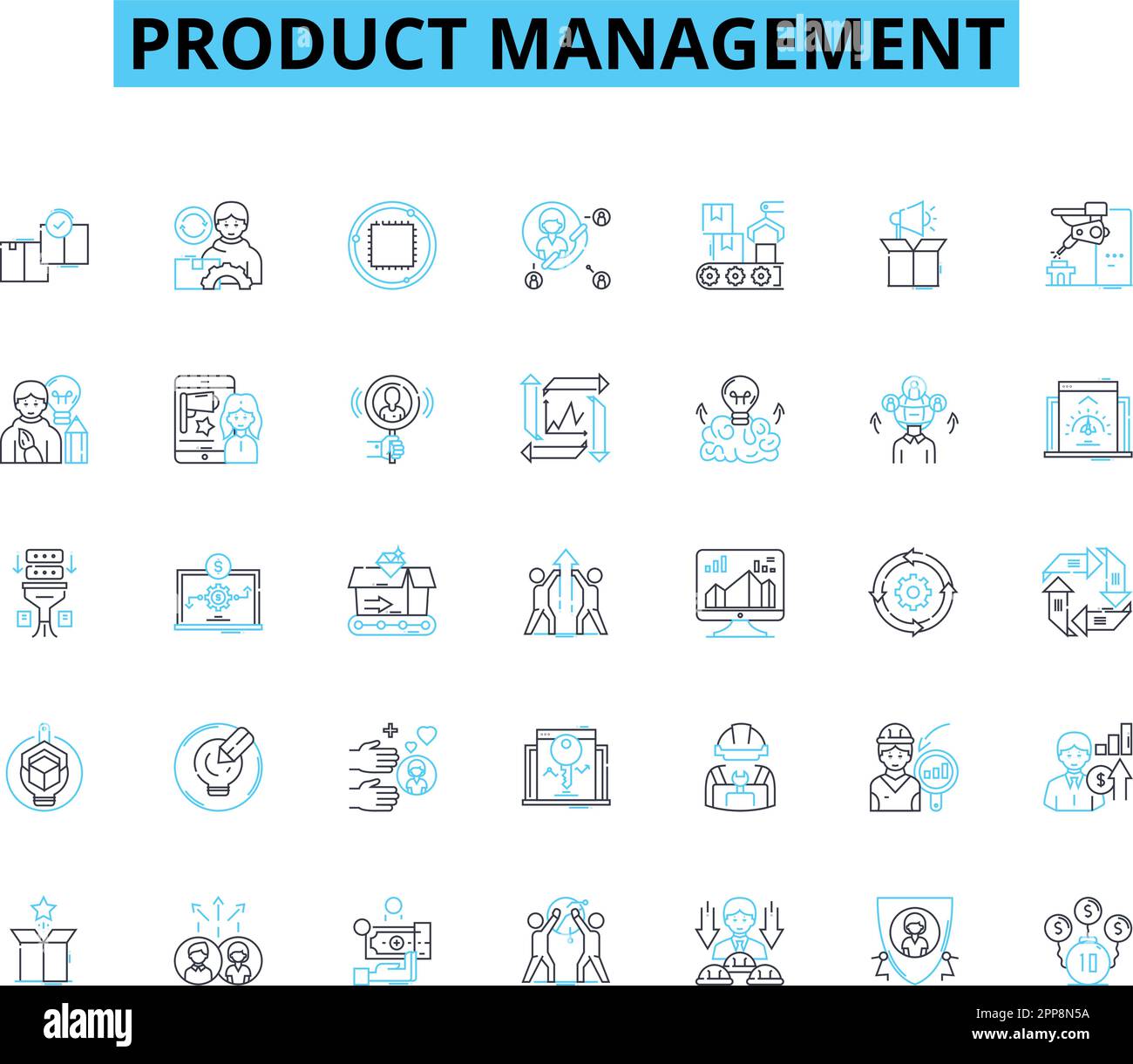 Product management linear icons set. strategy, roadmap, prioritization ...