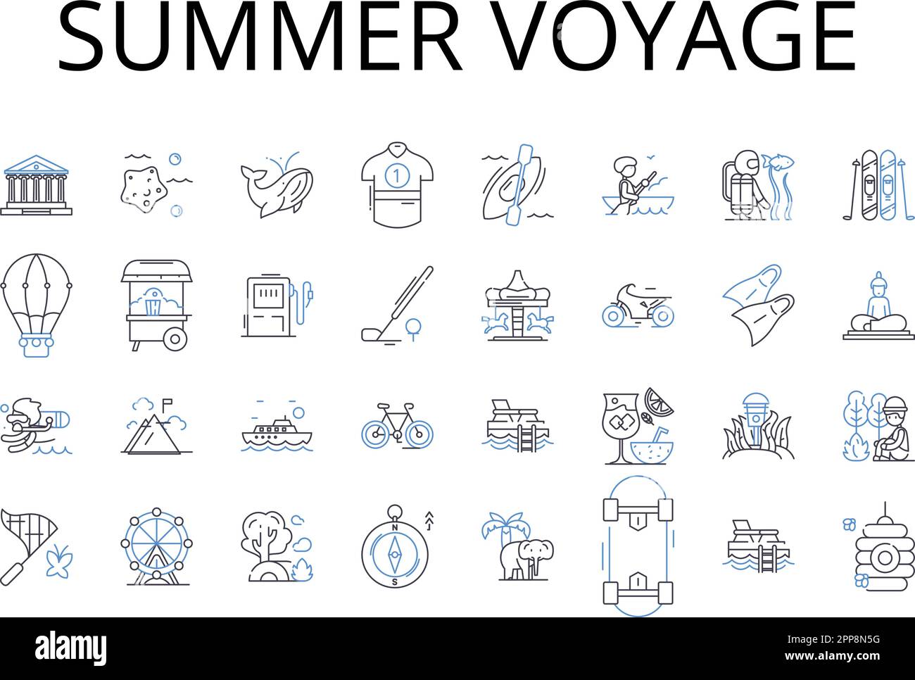 Summer voyage line icons collection. Beach excursion, Winter retreat ...
