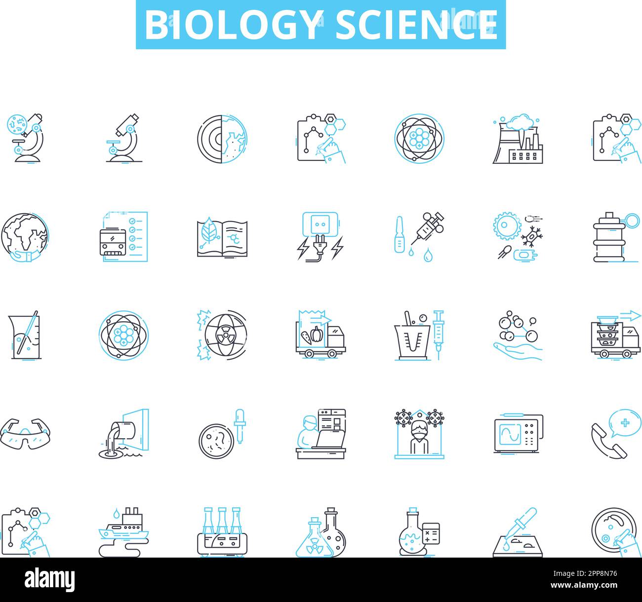 Biology science linear icons set. Photosynthesis, Mitosis, DNA ...