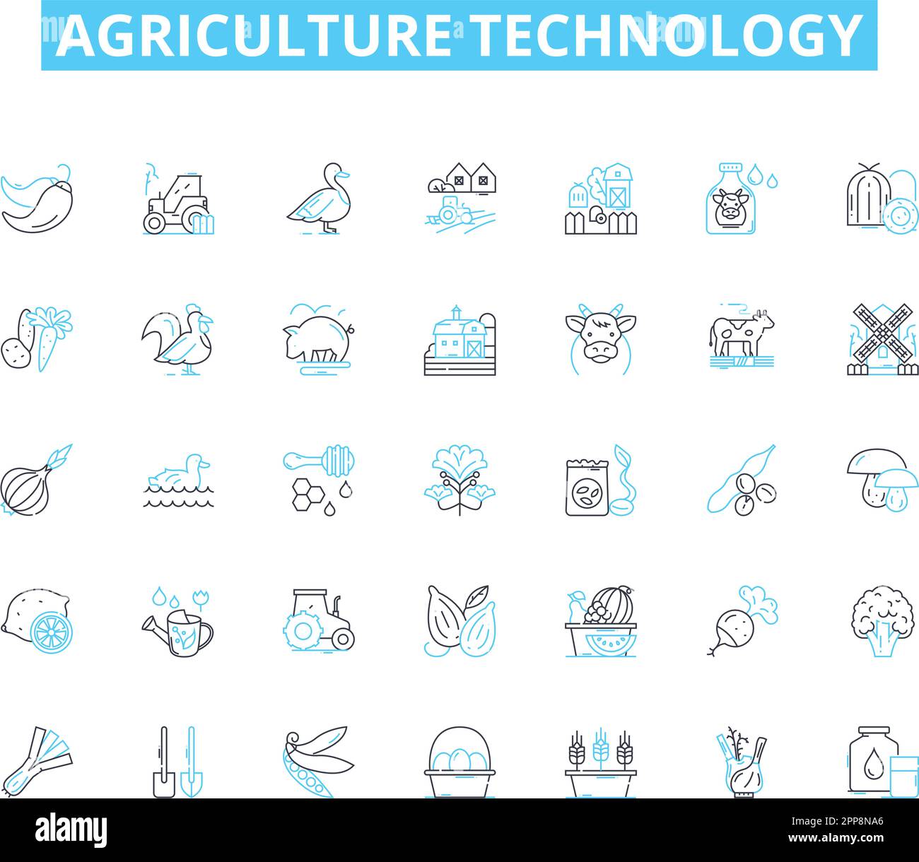 Agriculture technology linear icons set. Irrigation, Biotechnology ...