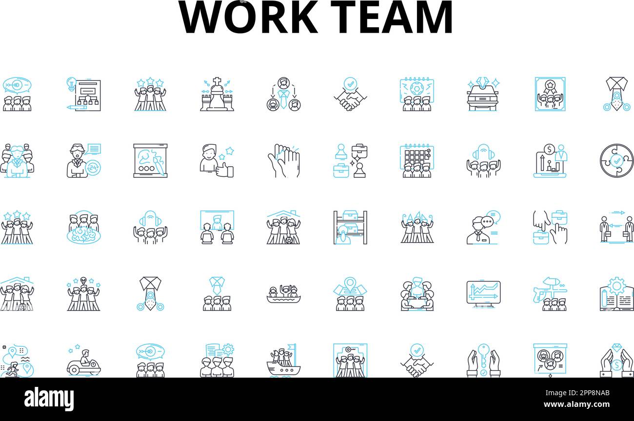 Work team linear icons set. Synergy, Collaboration, Unity, Camaraderie ...