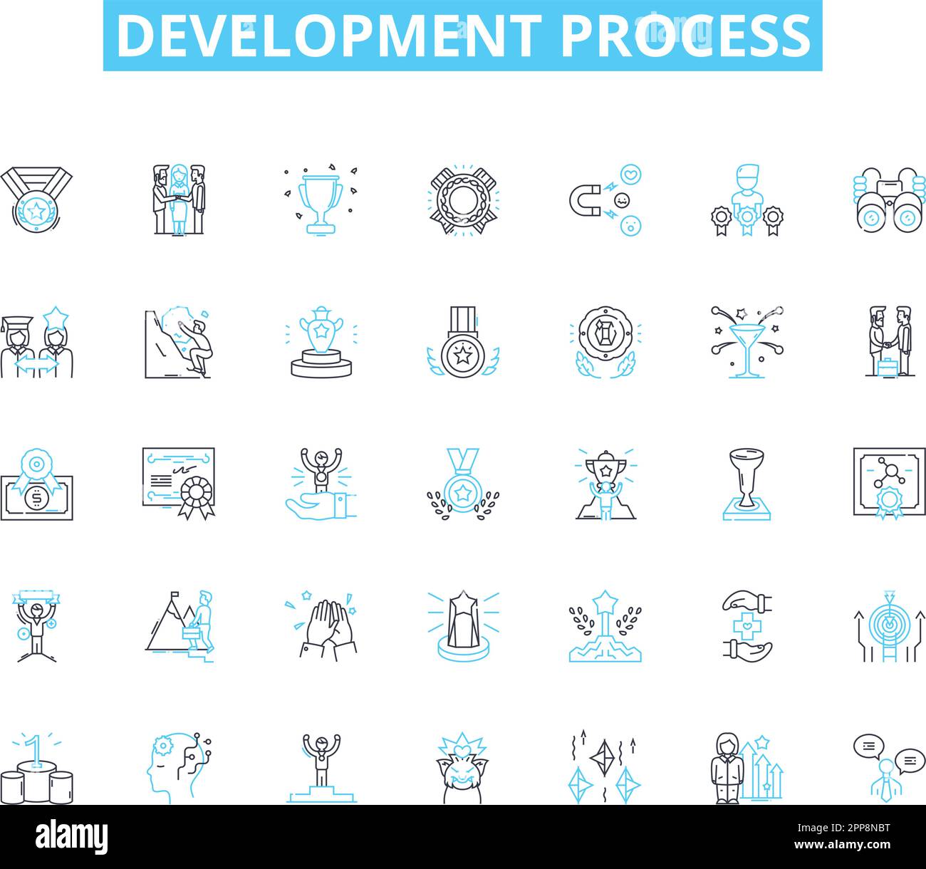 Development Process Linear Icons Set Analysis Planning Design Coding Testing Debugging